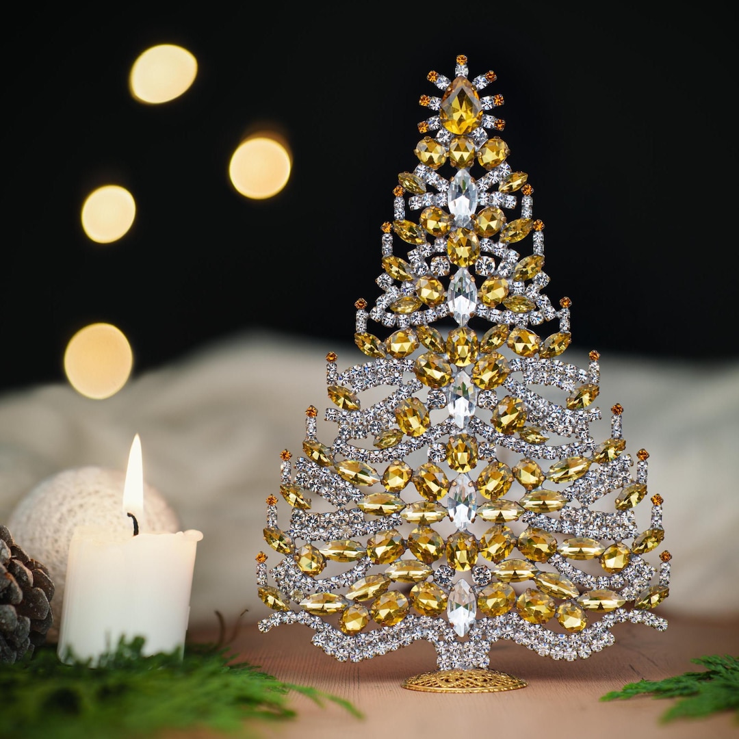 Sparkling Pinnacle Christmas Tree (yellow), Handmade Tabletop Christmas ...