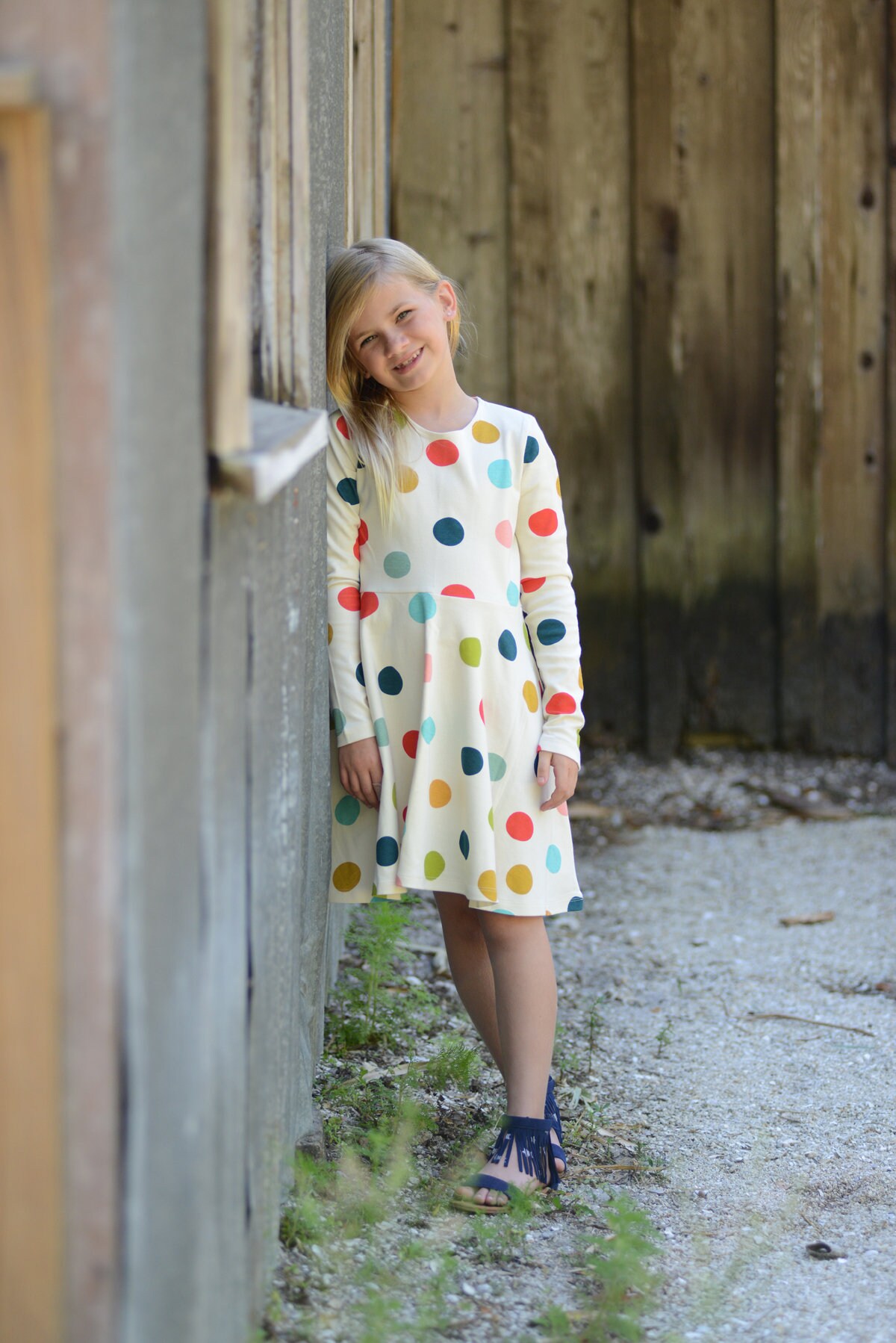 Organic Cotton Children's Long Sleeve Jersey Knit Dress, Multi-color ...