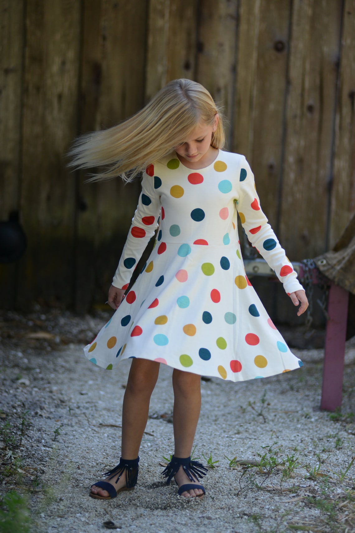 Organic Cotton Children's Long Sleeve Jersey Knit Dress, Multi-color ...