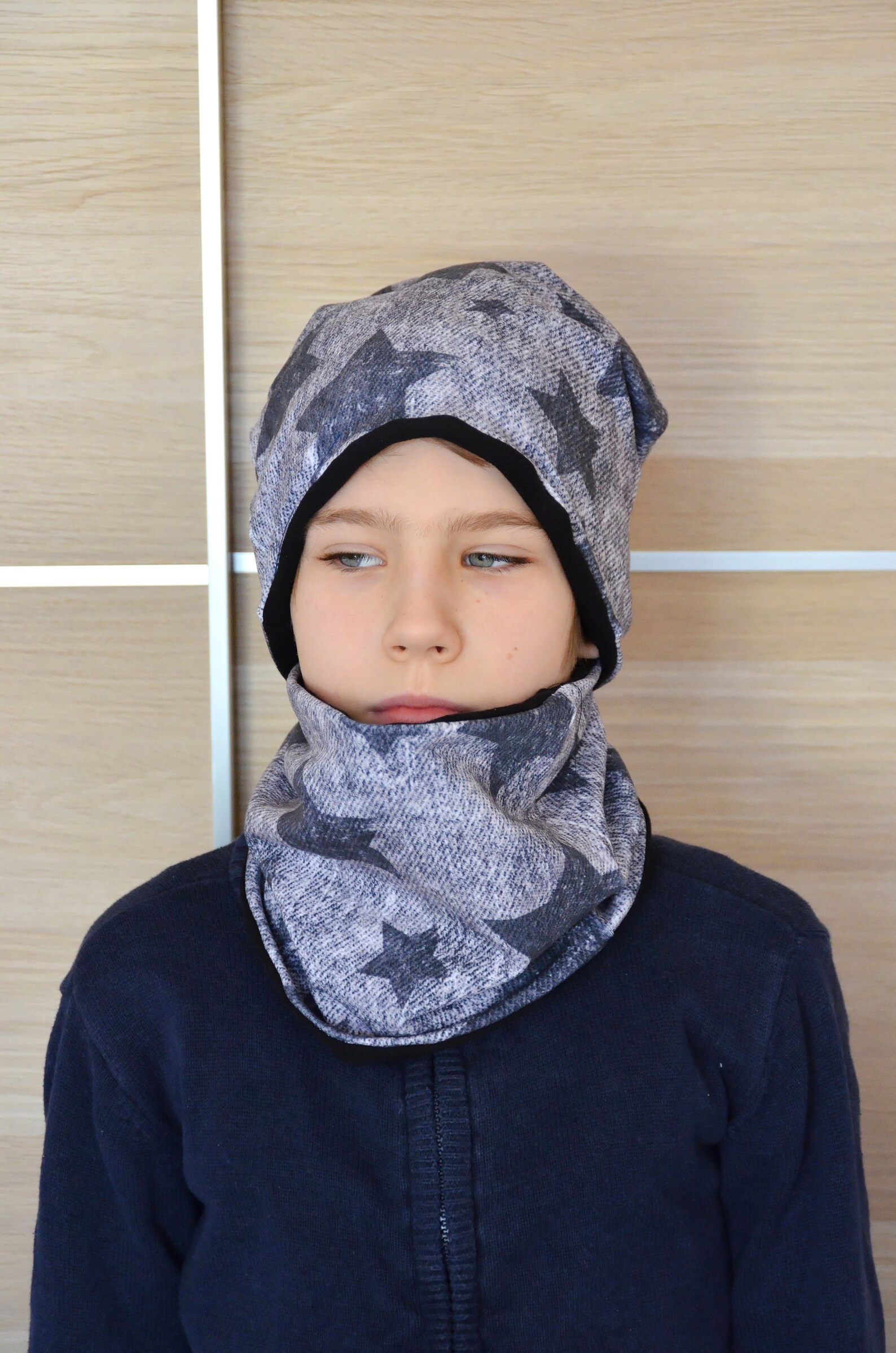 Stars Gray Jeans Beanie and Loop, Jersey Beanie Hat and Scarf/loop/neck ...