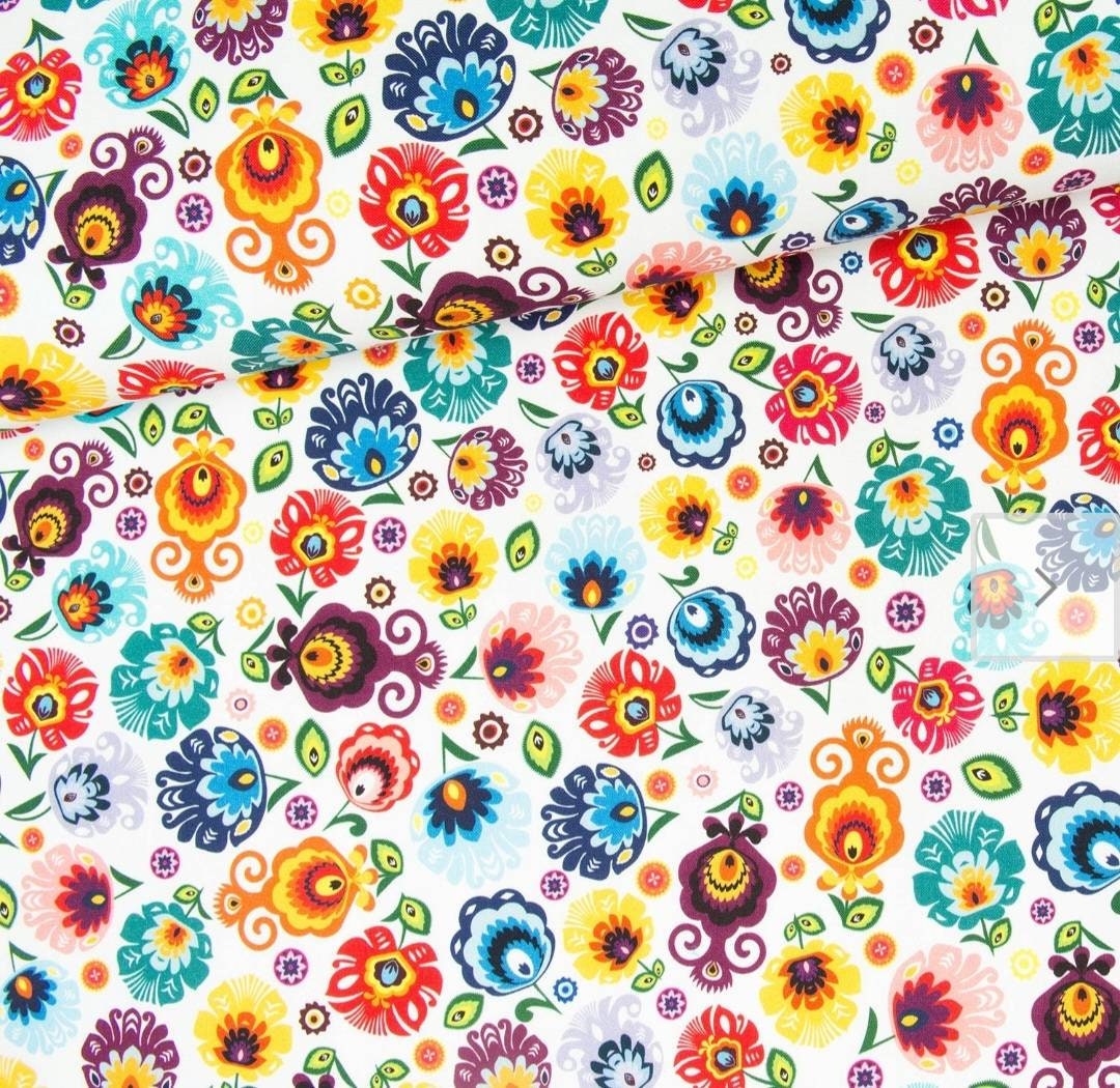 Folk Polish Fabric, Premium Digital Print Cotton, Beautiful Flower ...