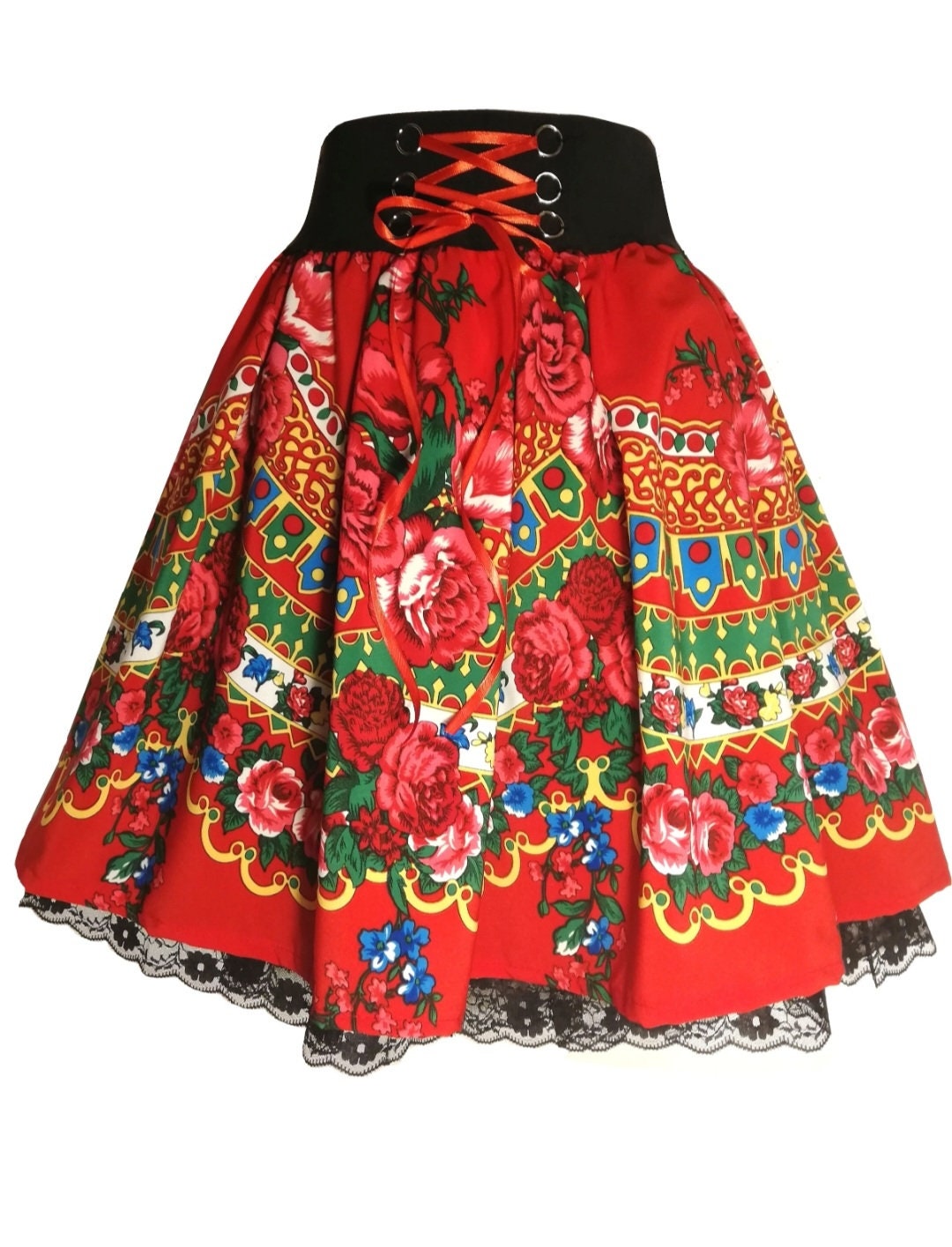 Traditional Folk Skirt Midi, Floral Skirt, Bohemian Skirt, Roses Skirt ...