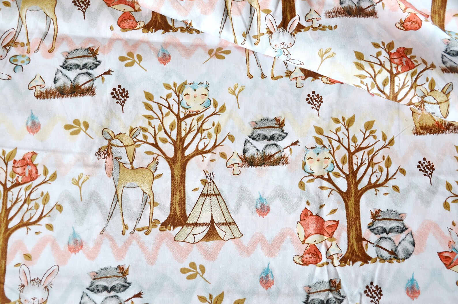 Woodland Cotton Fabric Boho Woodland Fabricforest Animal - Etsy