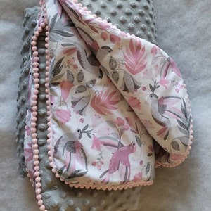 Humming-bird Baby Blanket, Pink Blanket With Pompom,blanket With ...