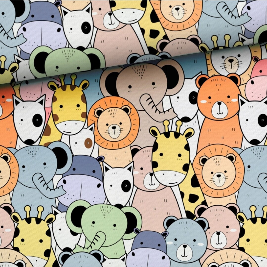 Funny Animals Fabric, Premium Digital Print Cotton/ Jersey, Colorfull ...