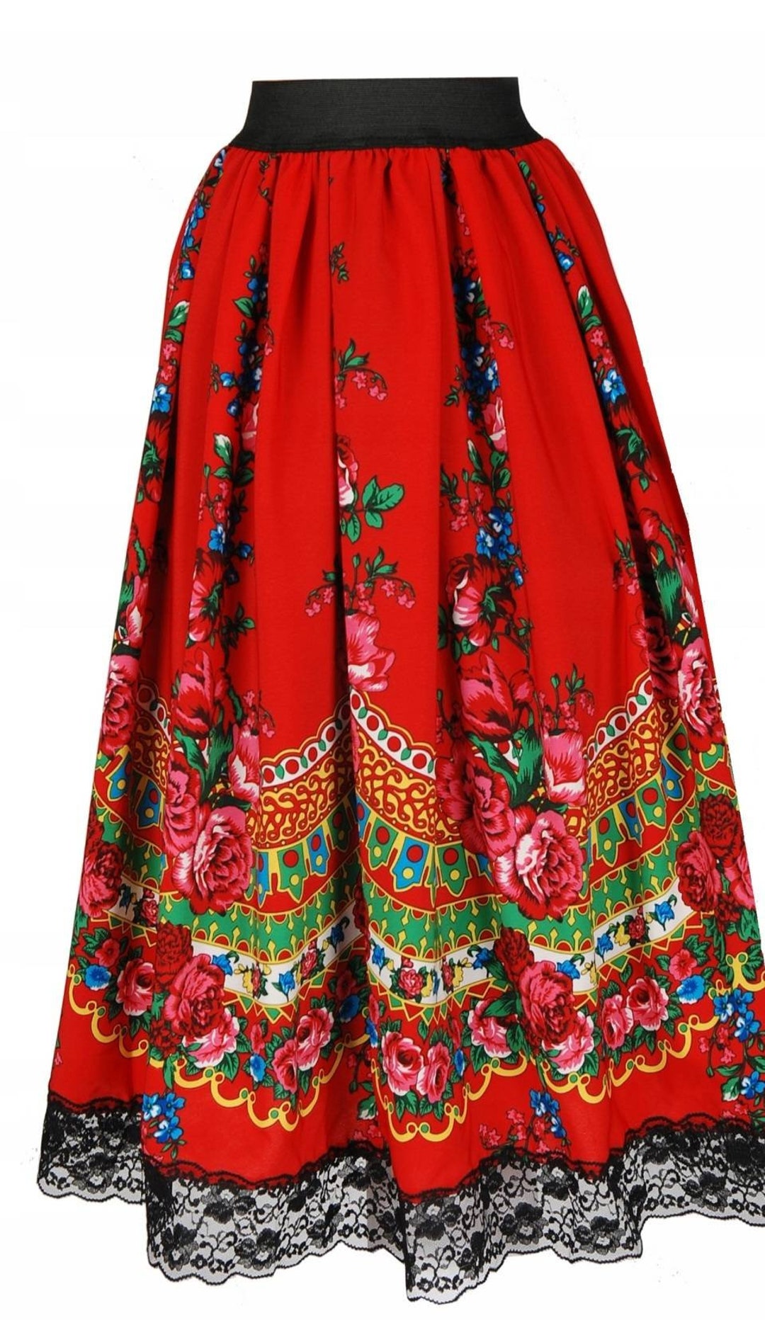 Traditional Red Folk Skirt Maxi, Floral Skirt, Gypsy Skirt, Roses Skirt ...