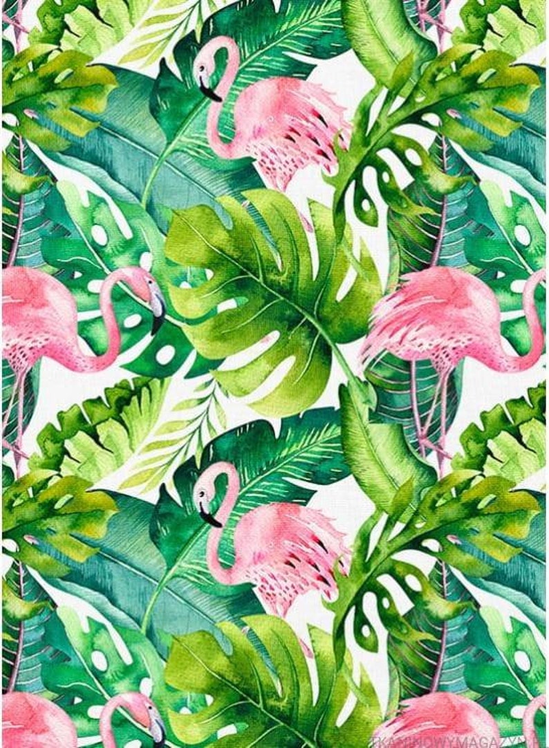 Flaming Bird Monstera Fabric, Premium Digital Print Cotton, Flower ...