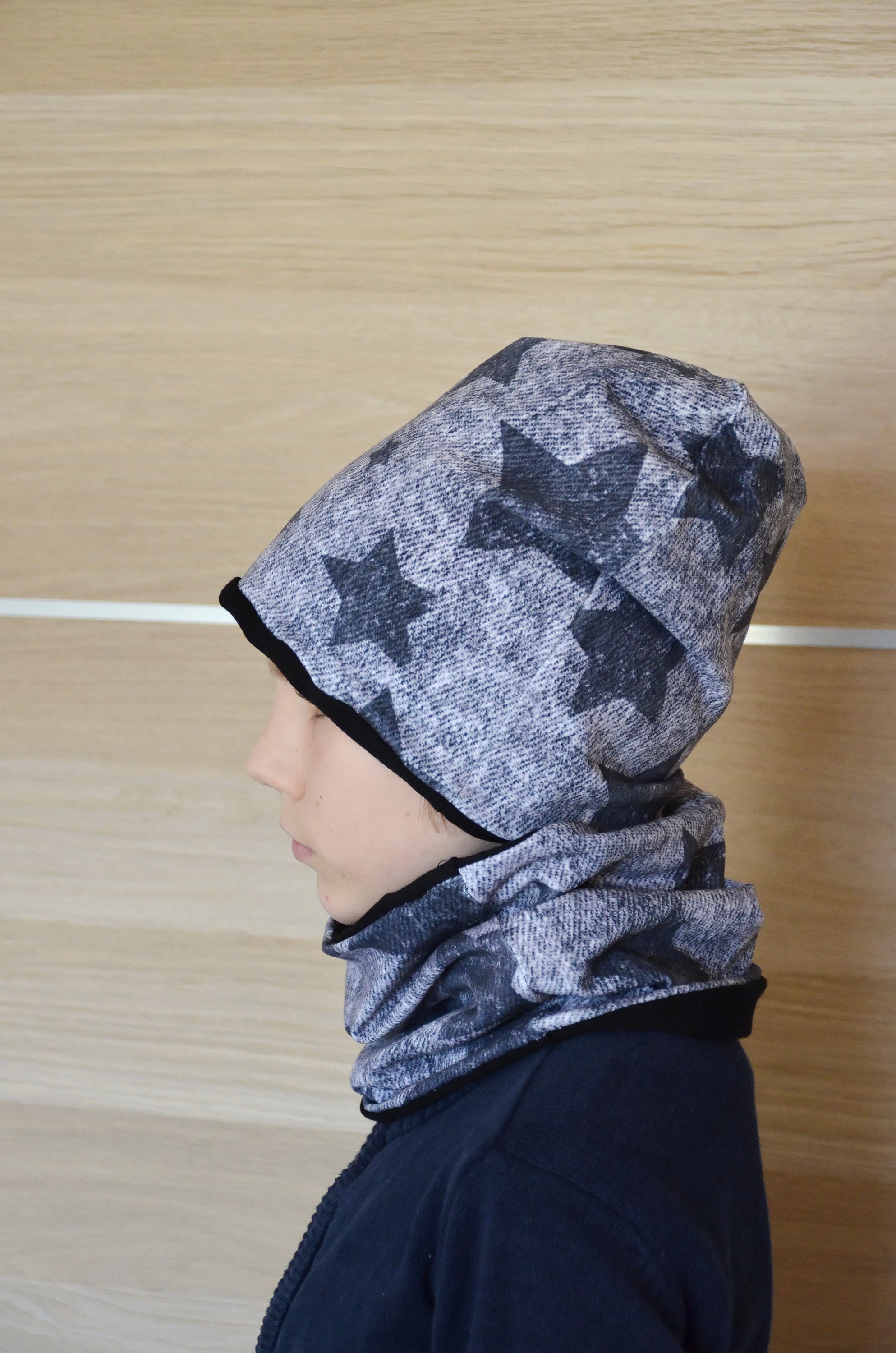 Stars Gray Jeans Beanie and Loop, Jersey Beanie Hat and Scarf/loop/neck ...