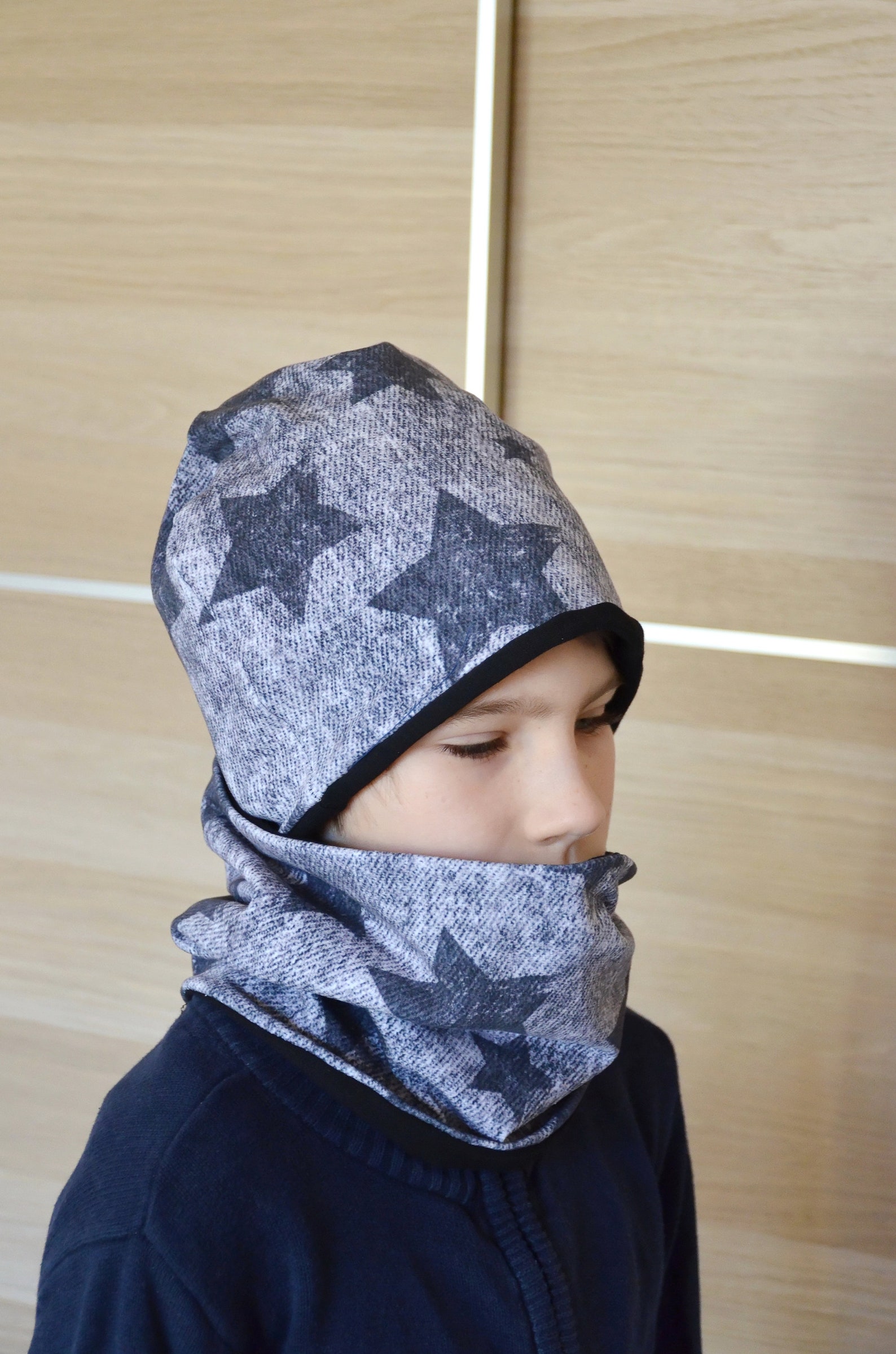 Stars Gray Jeans Beanie and Loop, Jersey Beanie Hat and Scarf/loop/neck ...