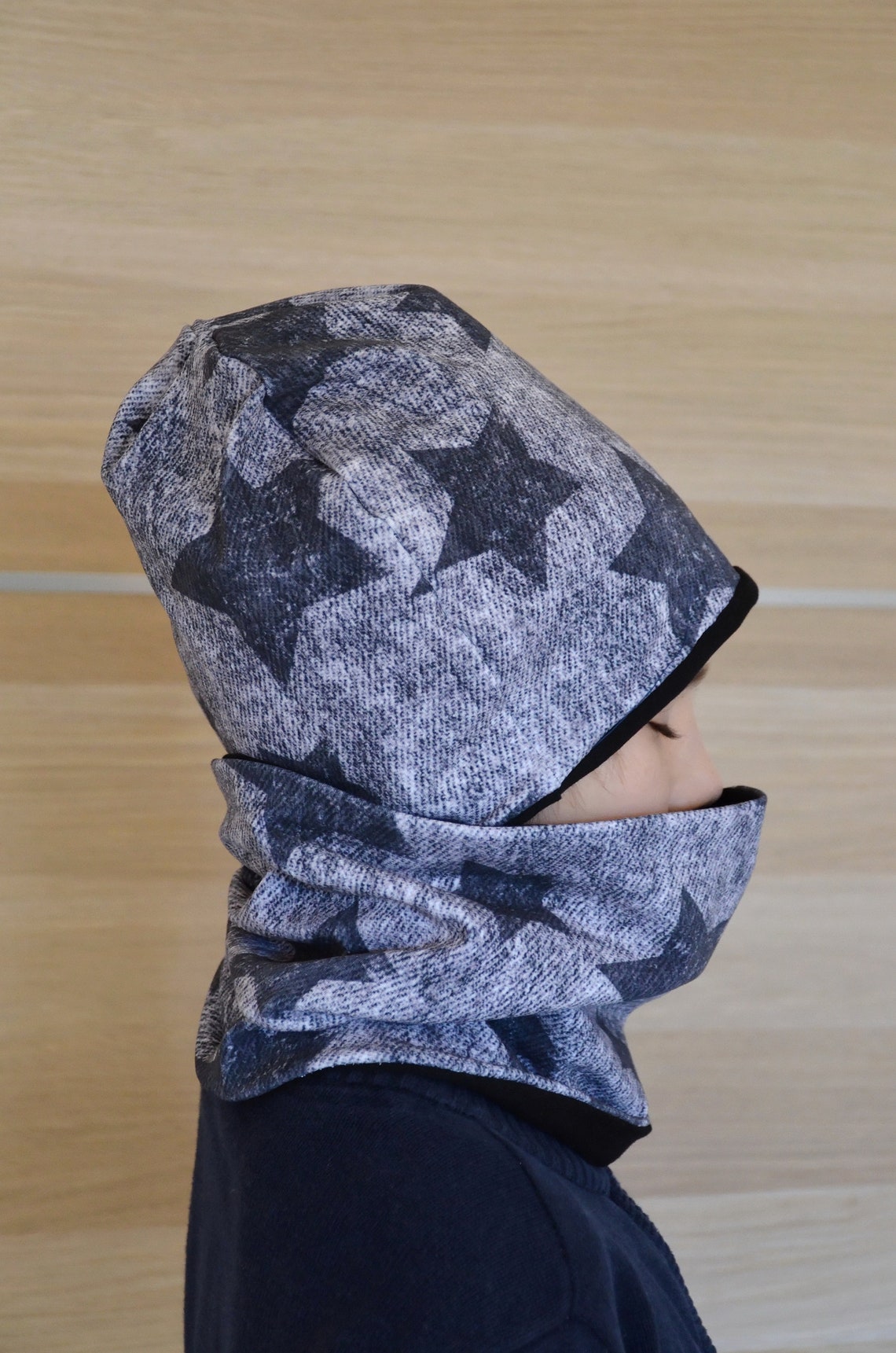 Stars Gray Jeans Beanie and Loop, Jersey Beanie Hat and Scarf/loop/neck ...