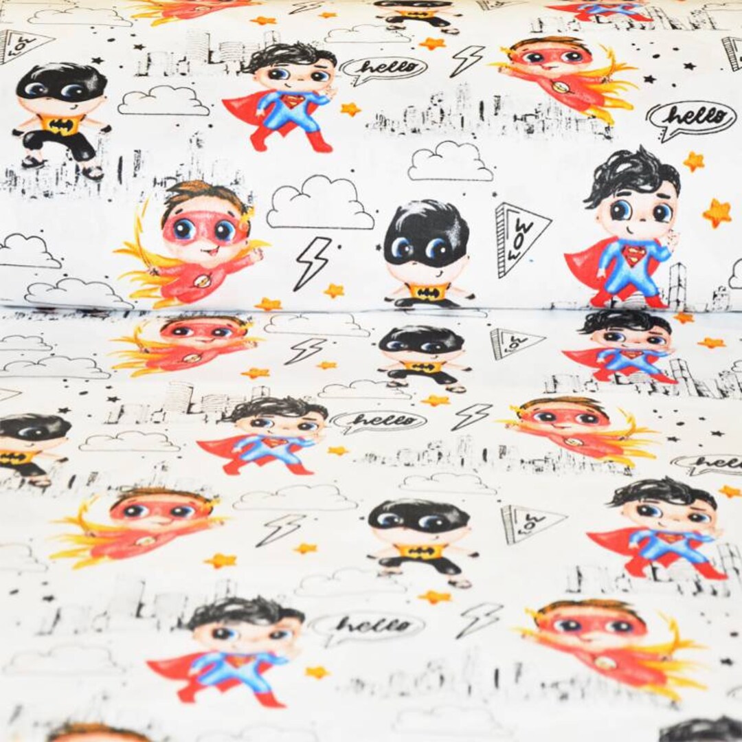 Superhero Cotton Fabric Print Cotton Fabric,100% Cotton, Superhero Boy ...
