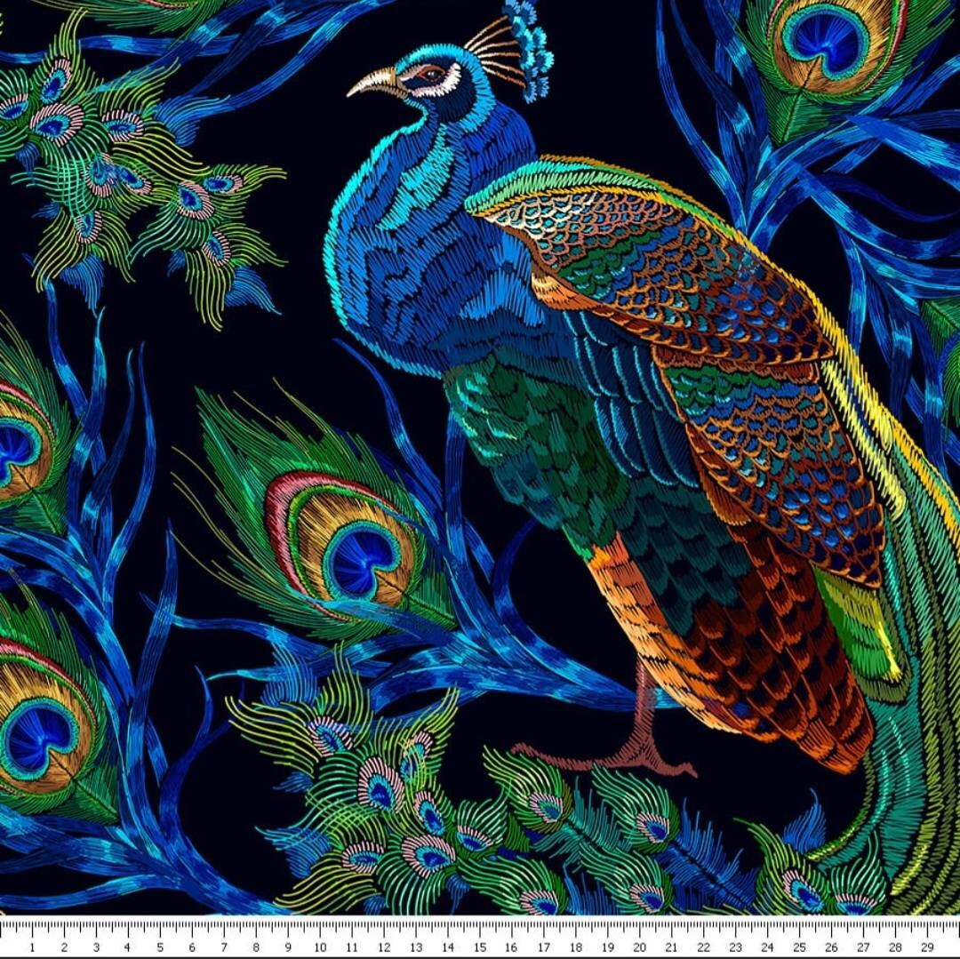 Peacock Digital Print PREMIUM 100% Cotton / Jersey Fabric,embroidery ...