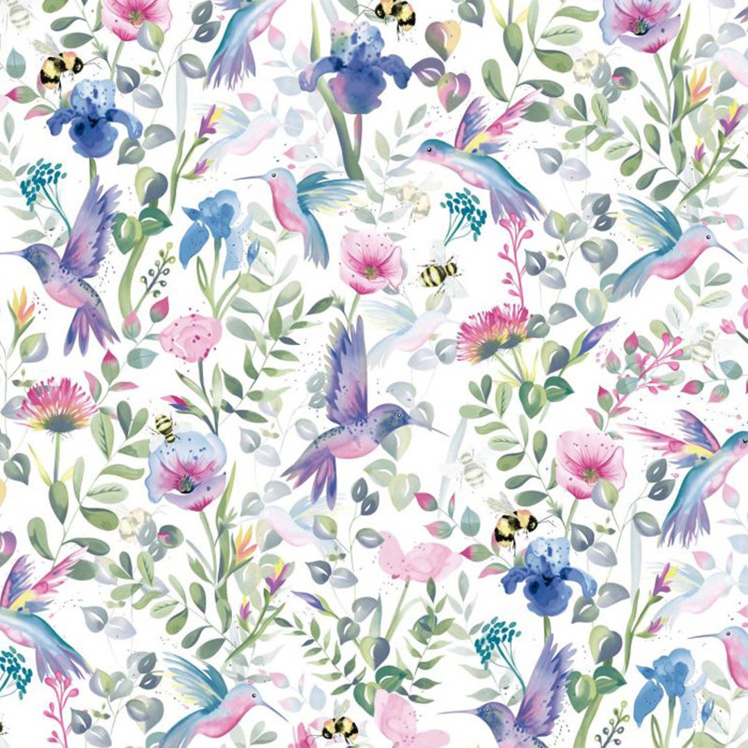 Hummingbird in Flower Cotton Fabric, Print Cotton, Forest Animals ...