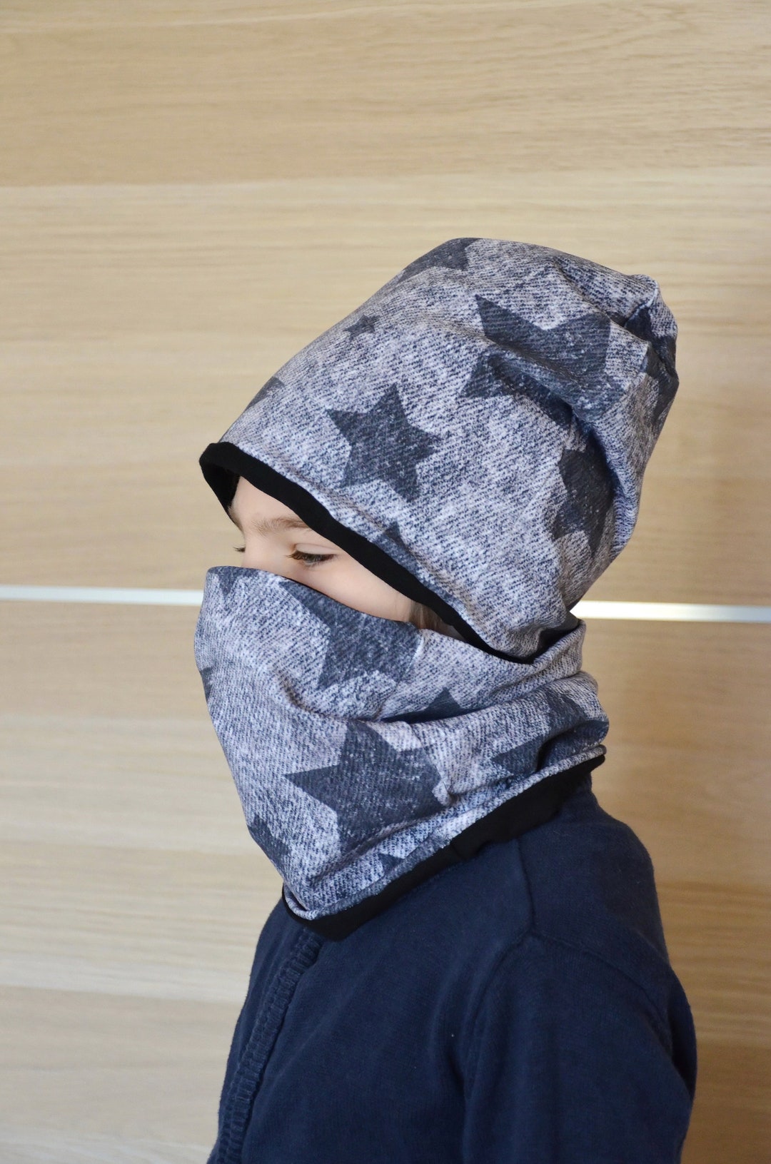 Stars Gray Jeans Beanie and Loop, Jersey Beanie Hat and Scarf/loop/neck ...