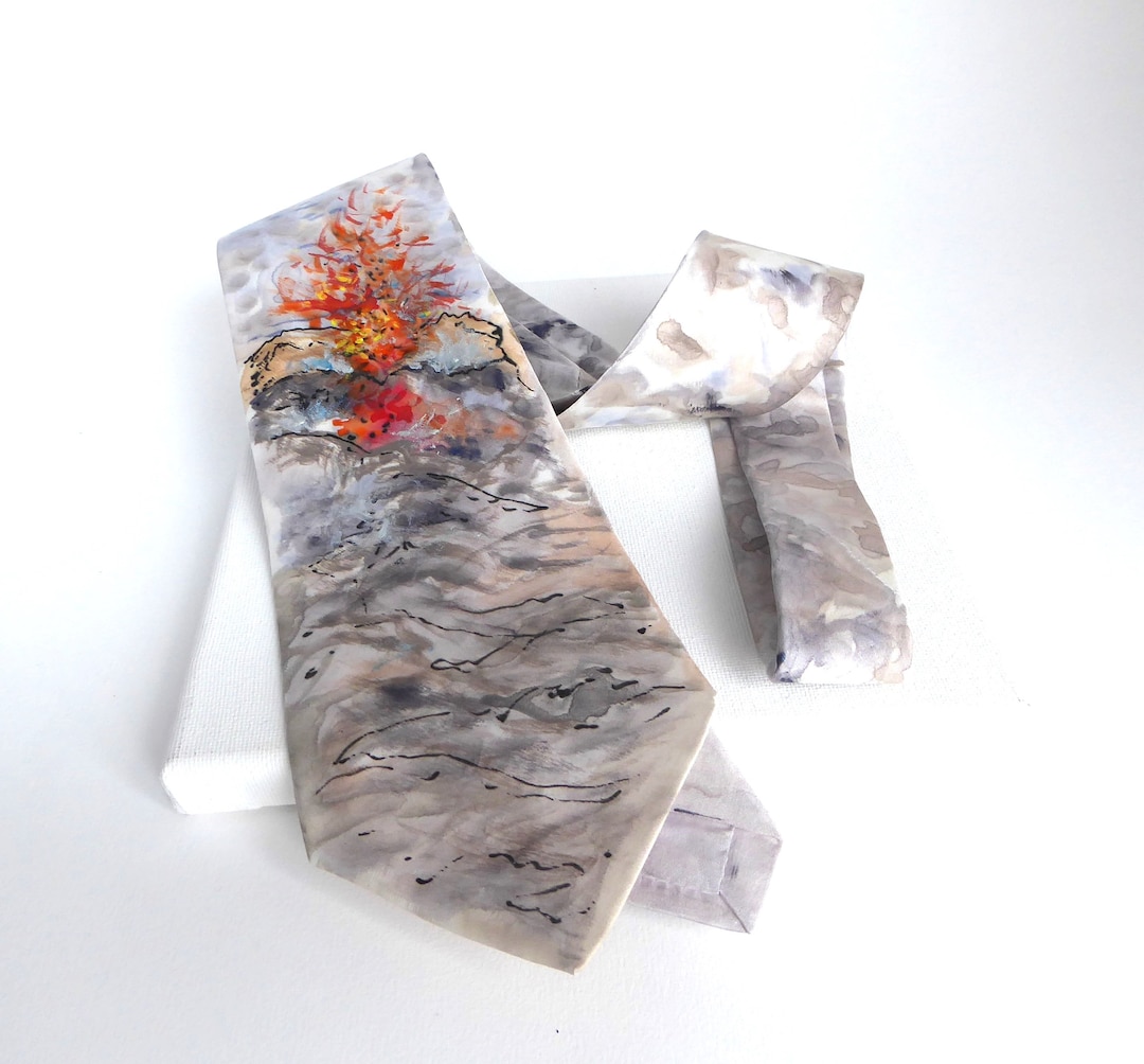 Hand-painted Silk Tie, Volcano Necktie, Painted Tie, Gift for Men - Etsy