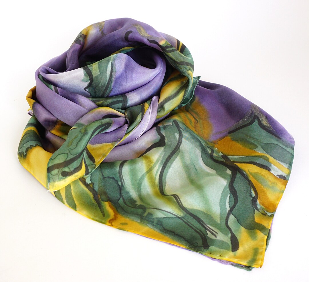 Hand Painted Silk Scarf With Flowers, Silk Scarf Gift, Iris Flower ...