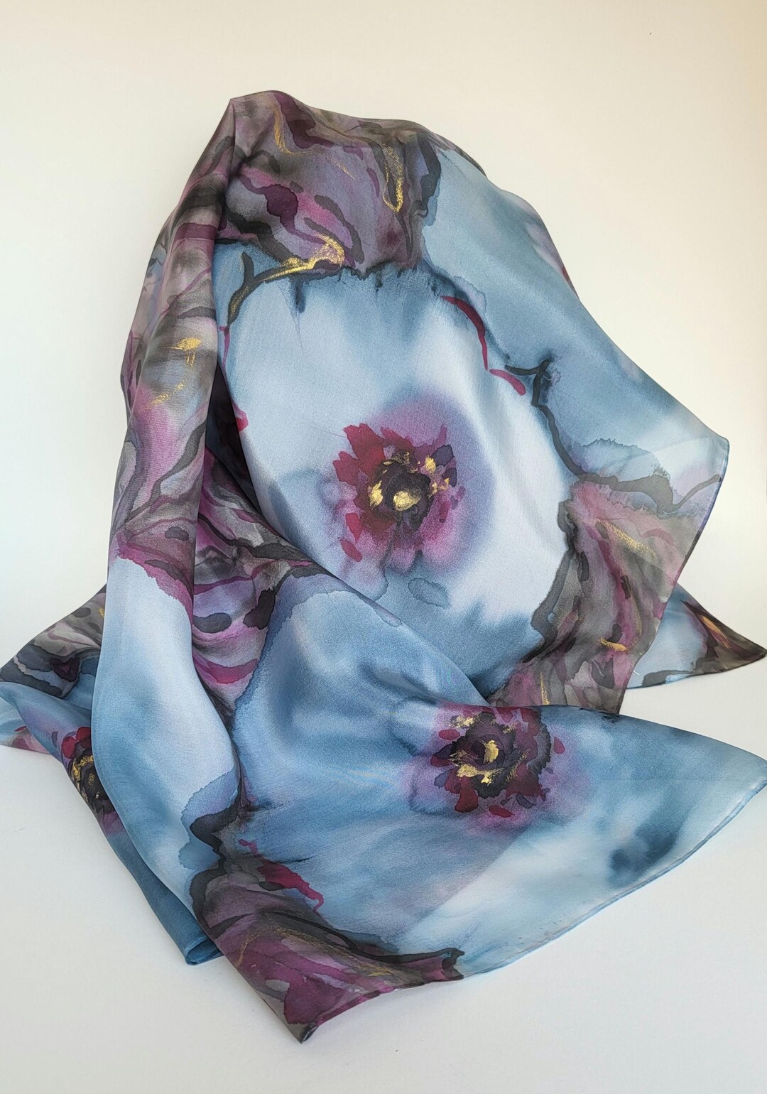 Hand Painted Silk Scarf With Flowers, Silk Scarf Gift, Iris Flower ...