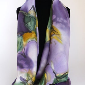 Hand Painted Silk Scarf With Flowers, Silk Scarf Gift, Iris Flower ...