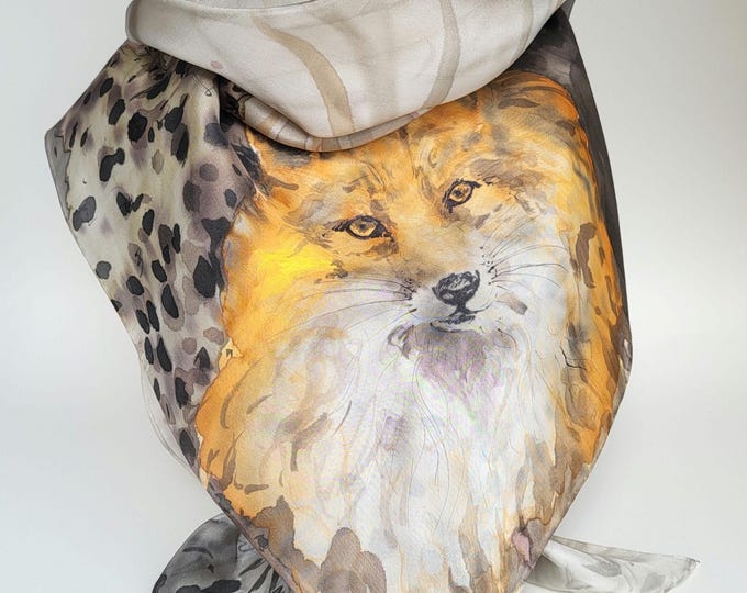 Hand Painted Silk Scarf Animals, Fox Bear Panda Felines, Handmade Silk ...