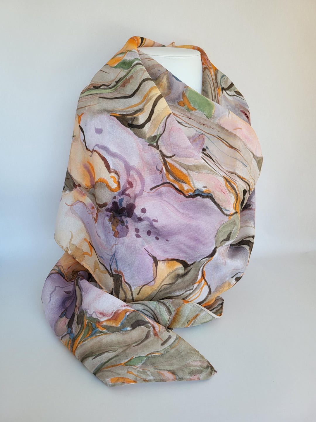 Hand Painted Silk Stole Purple Iris Flowers, Spring Silk Scarf, Gift ...