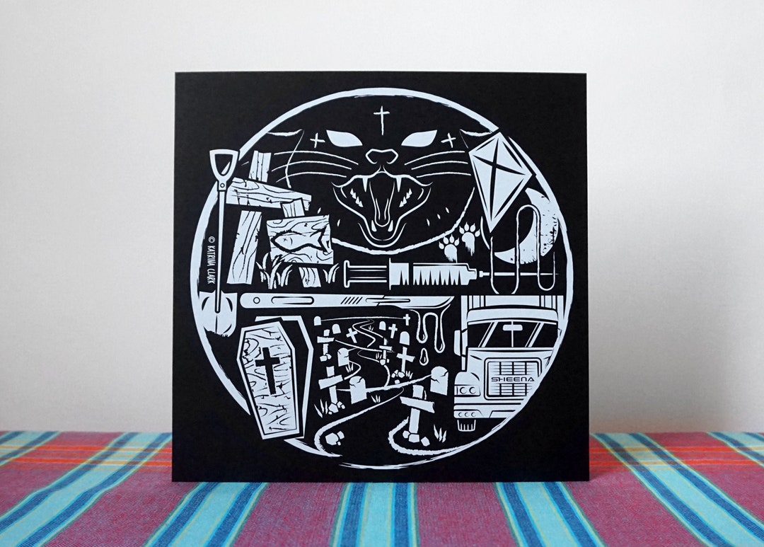 Pet Sematary Stephen King Art Print | 21cm Square | White Ink on Black ...