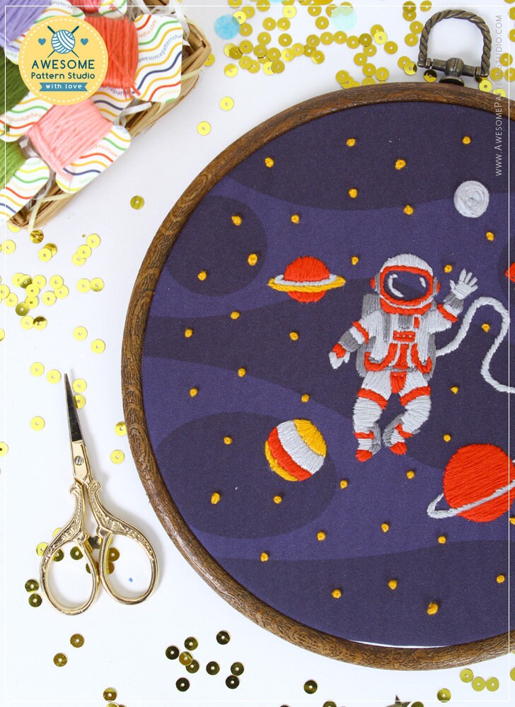 Astronaut Outer Space EM217 Embroidery Pattern KIT and PDF | Etsy
