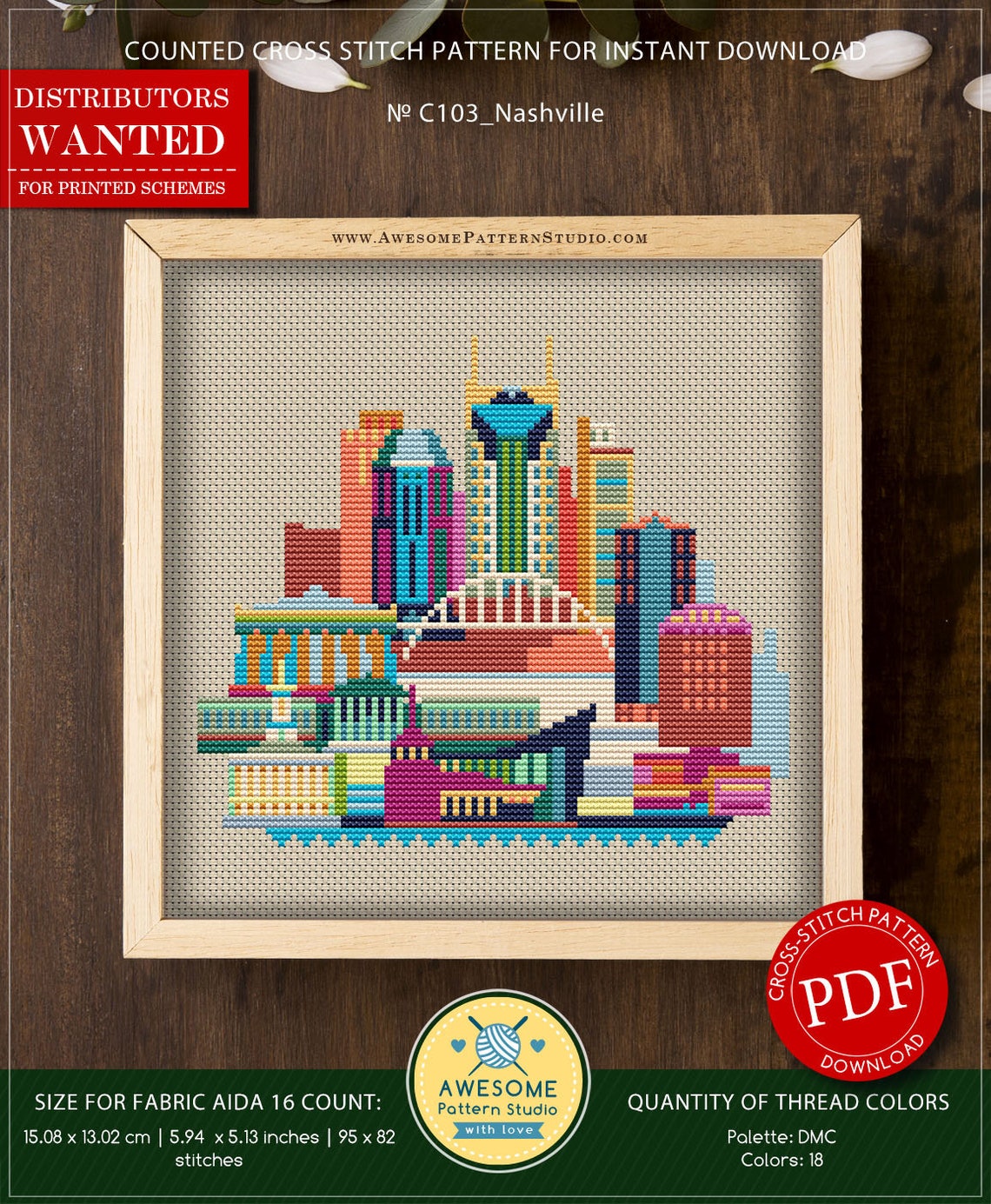 Nashville P103 Cross Stitch Embroidery Pattern Download | Etsy