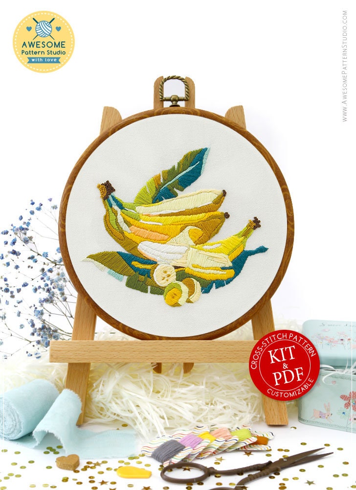 Banana Embroidery EM016 Embroidery Pattern KIT and PDF - Etsy