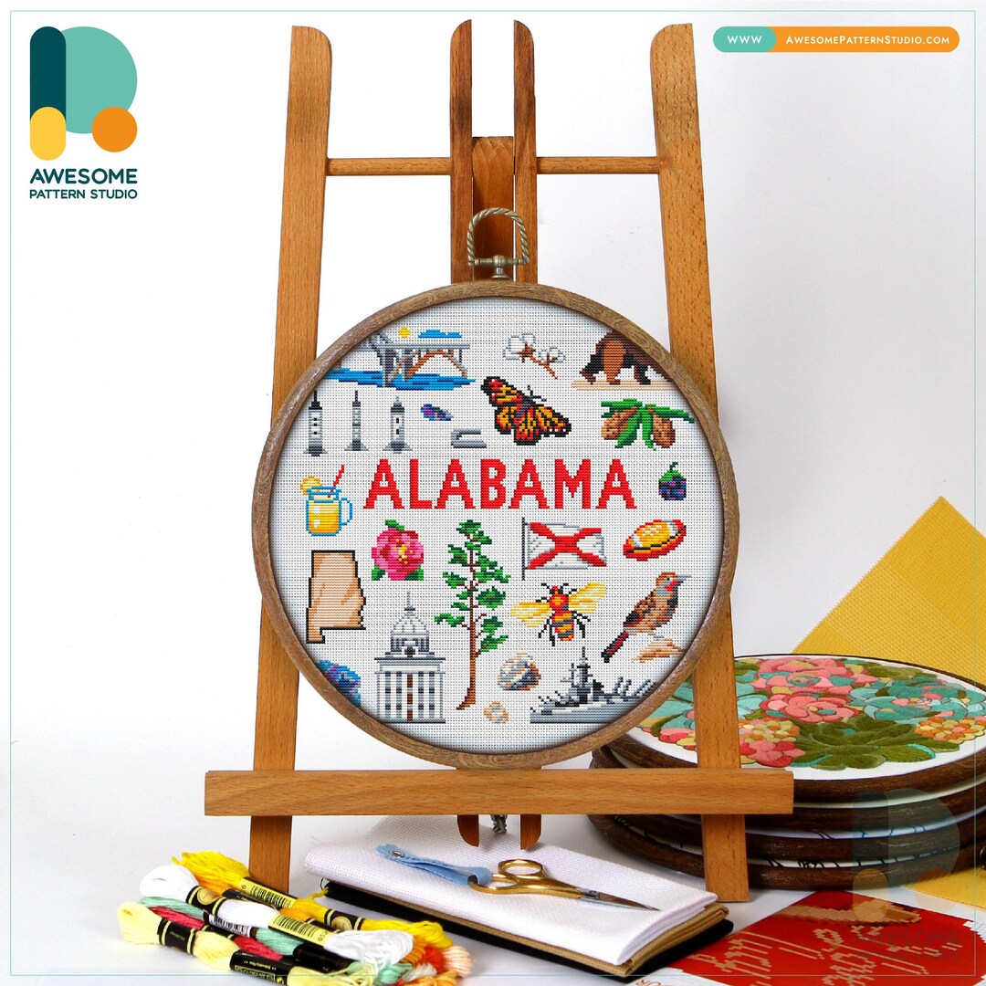Alabama, USA Collection Cross Stitch Kit and Pattern: Modern Cross ...