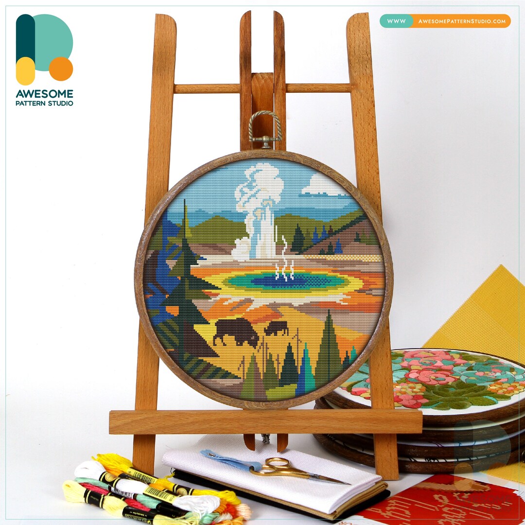 Yellowstone National Park, USA, America, USA Cross Stitch Pattern and ...