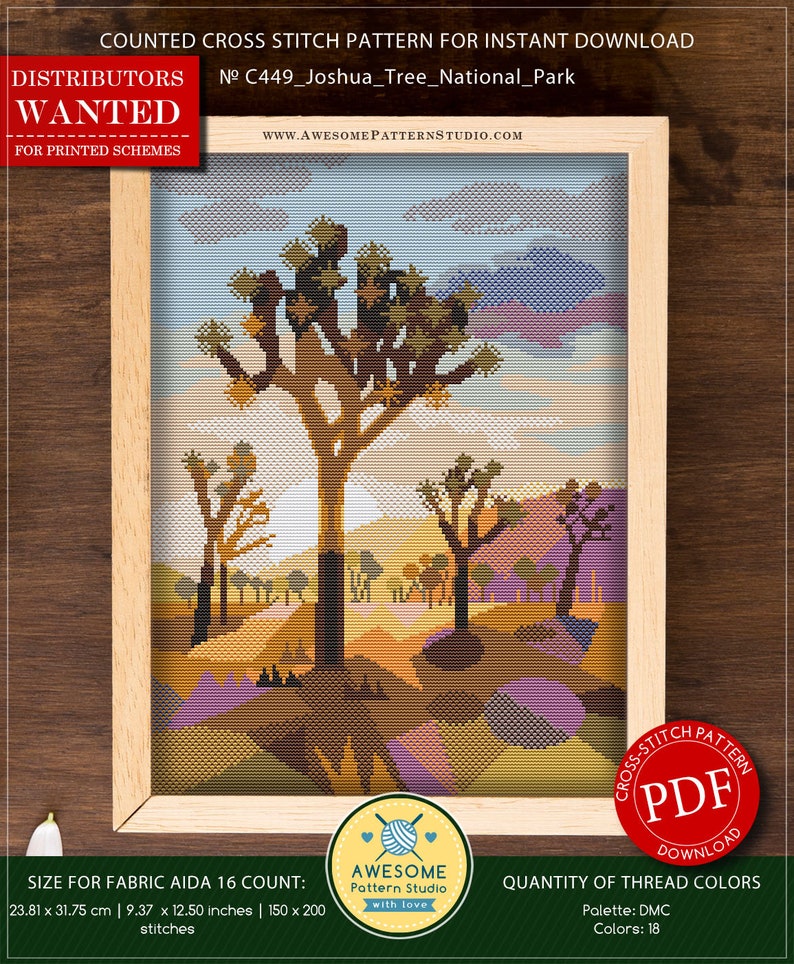 Joshua Tree National Park #P449 Cross Stitch Embroidery Pattern ...