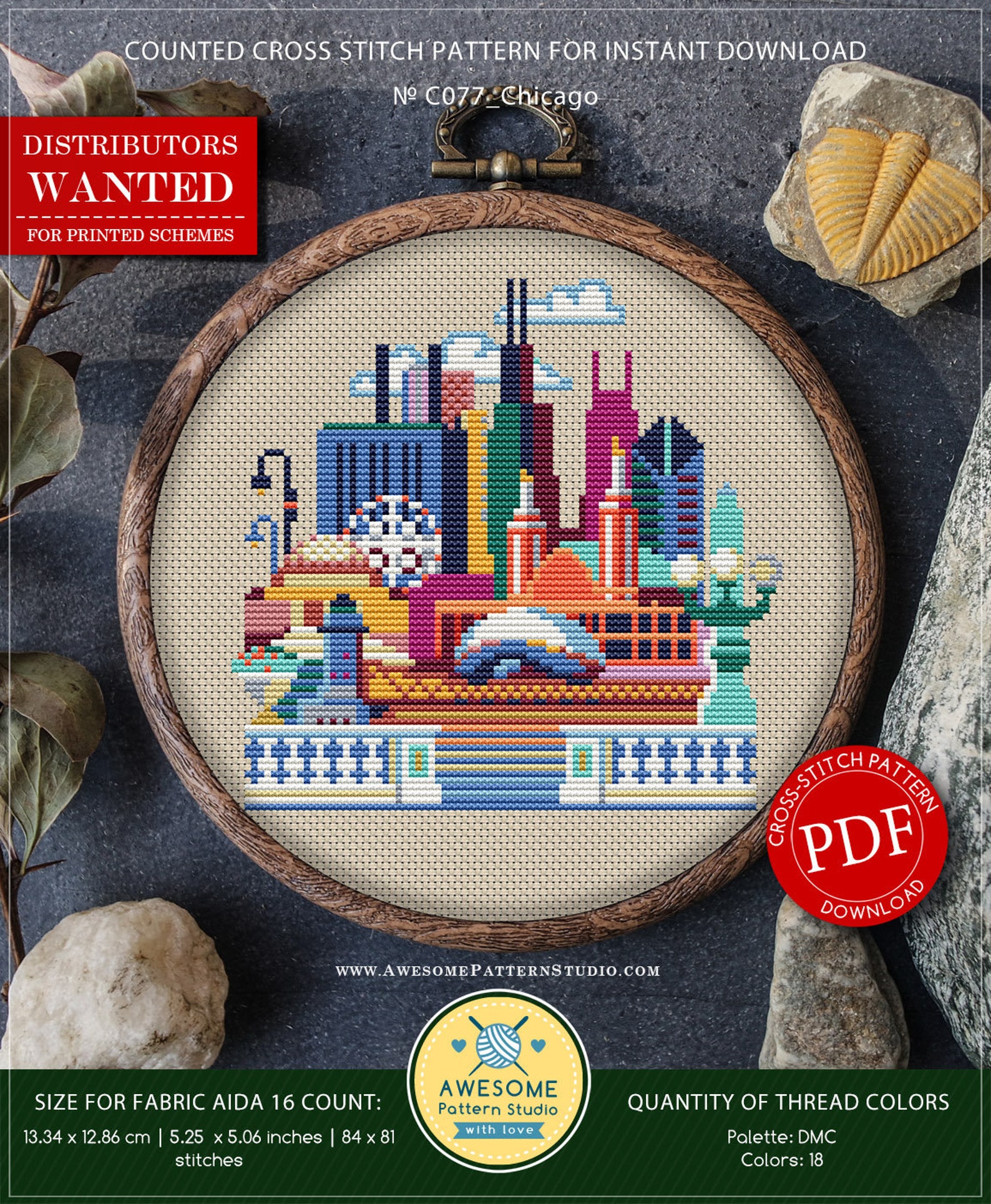 Chicago #P077 Cross Stitch Embroidery Pattern Download | Cross Stitch ...