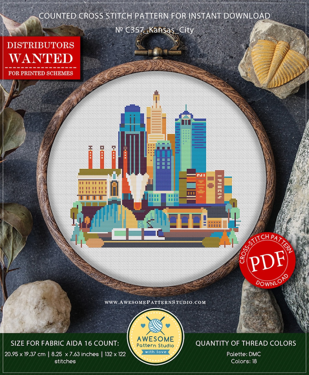 Kansas City #P357 Embroidery Cross Stitch Pattern Download | Cross ...
