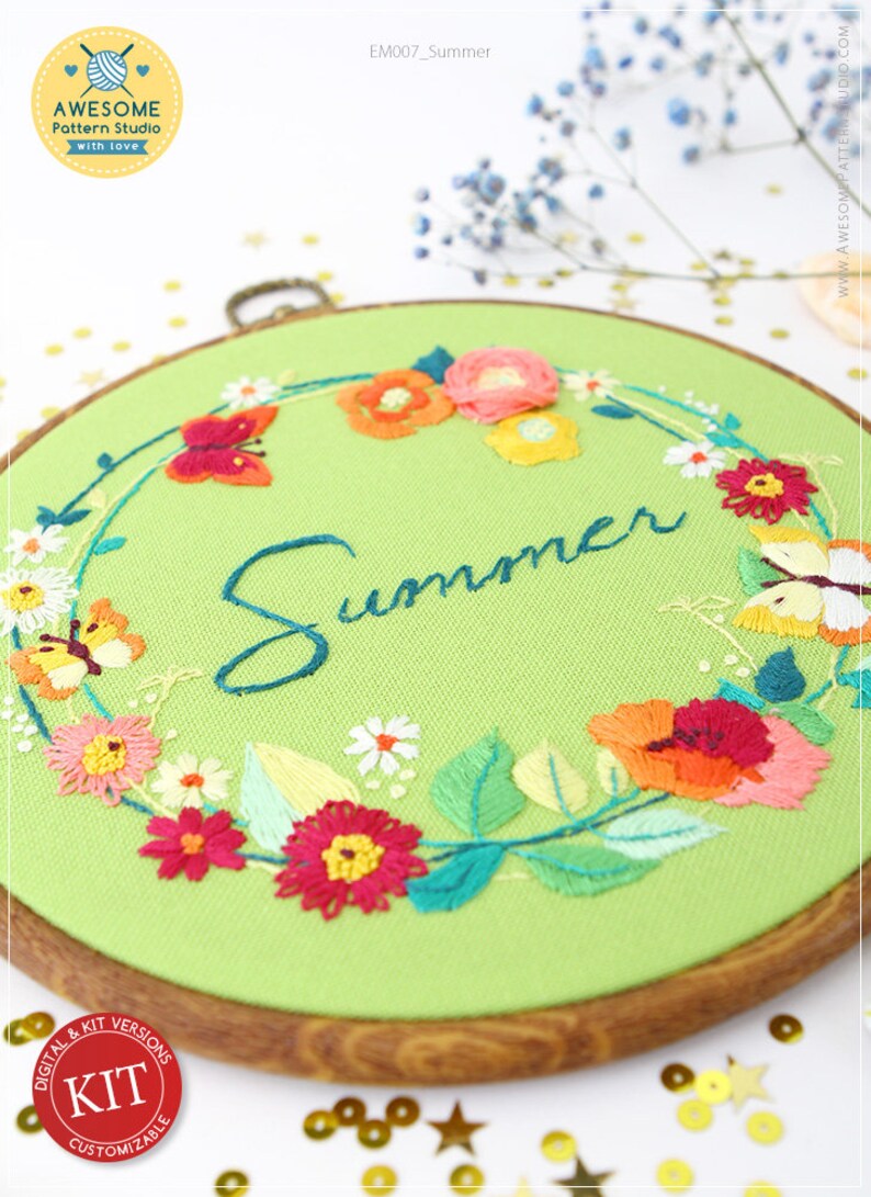 Summer Embroidery EM007 Embroidery Pattern KIT and PDF Diy - Etsy