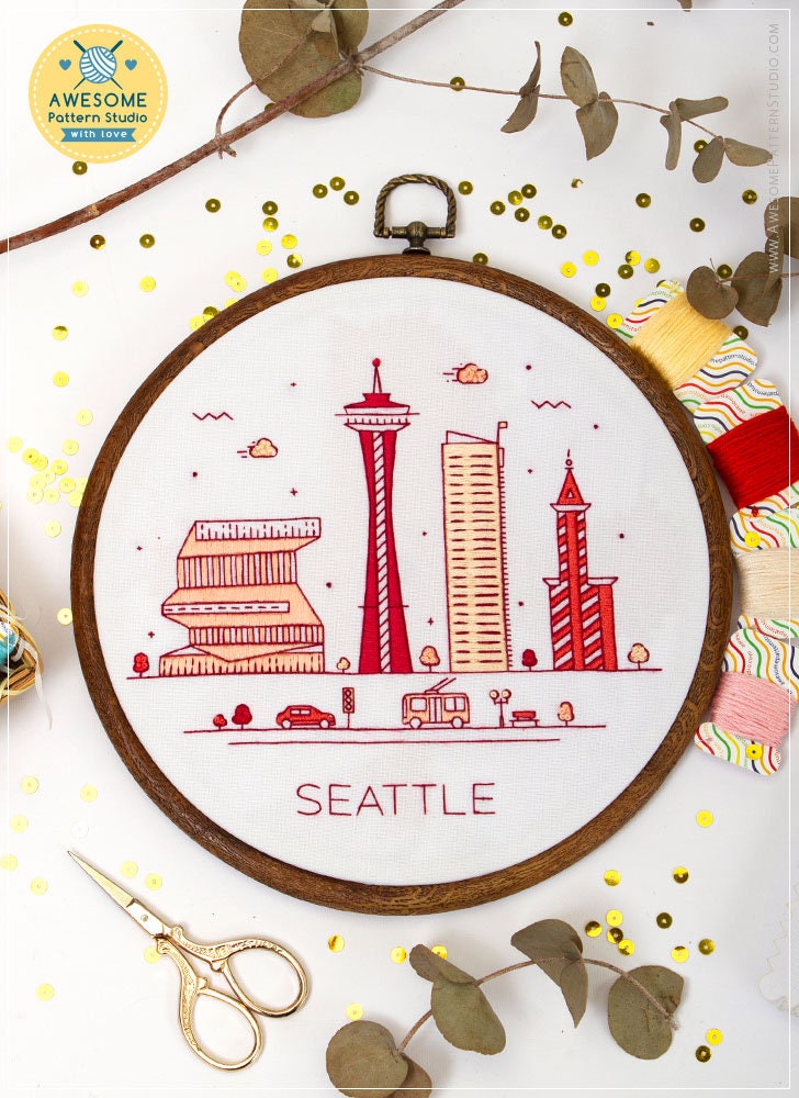 Seattle United States EM153 Embroidery Pattern KIT and PDF - Etsy