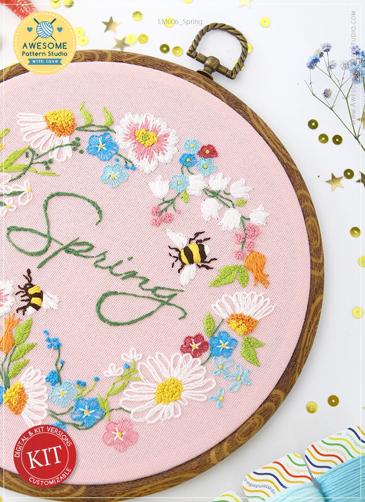Spring Embroidery EM006 Embroidery Pattern KIT and PDF Diy - Etsy