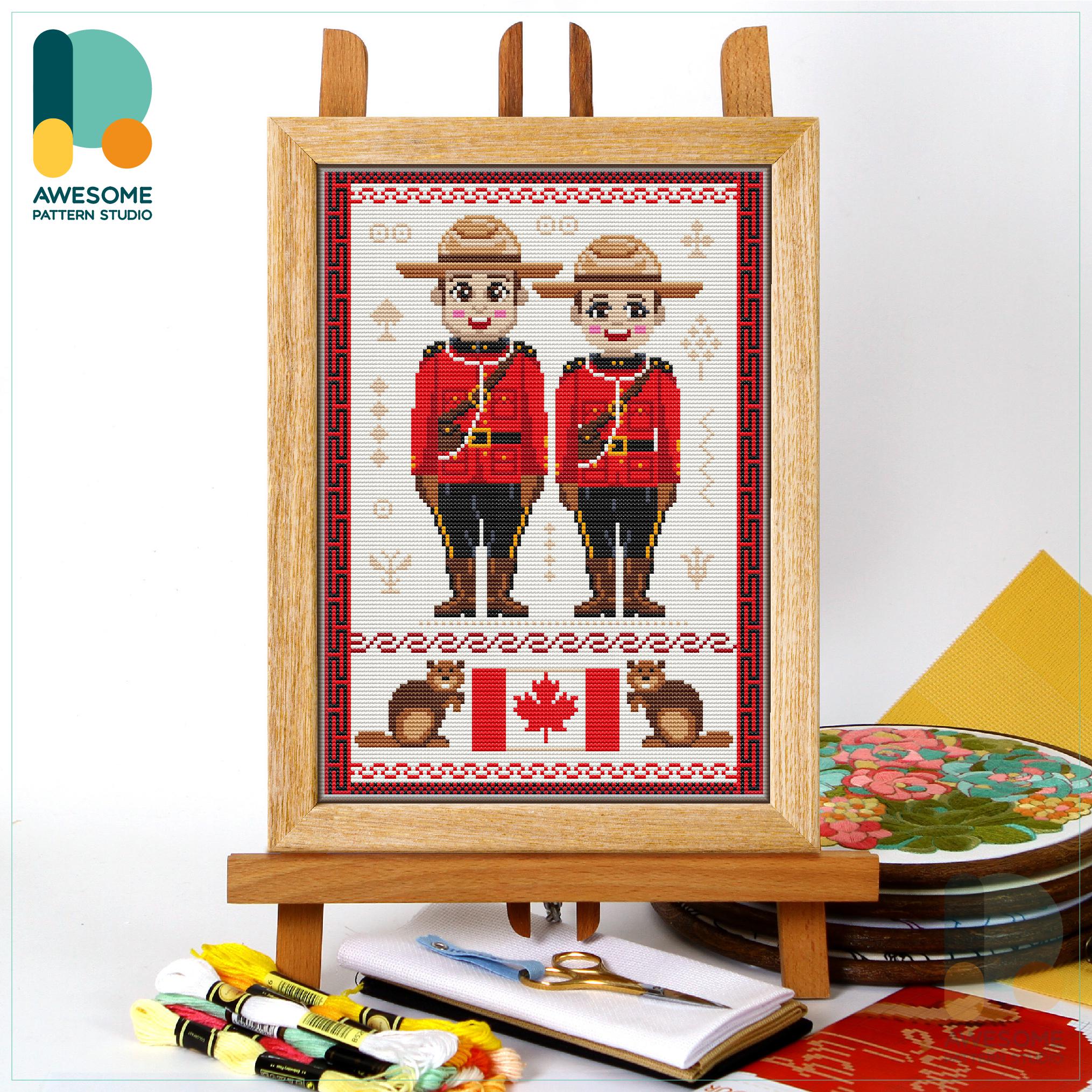 Canadian Mounties Uniform Cross Stitch Pattern and Kit - Modern Cross ...