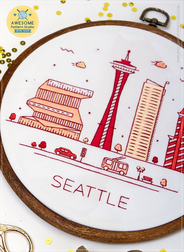Seattle United States EM153 Embroidery Pattern KIT and PDF - Etsy