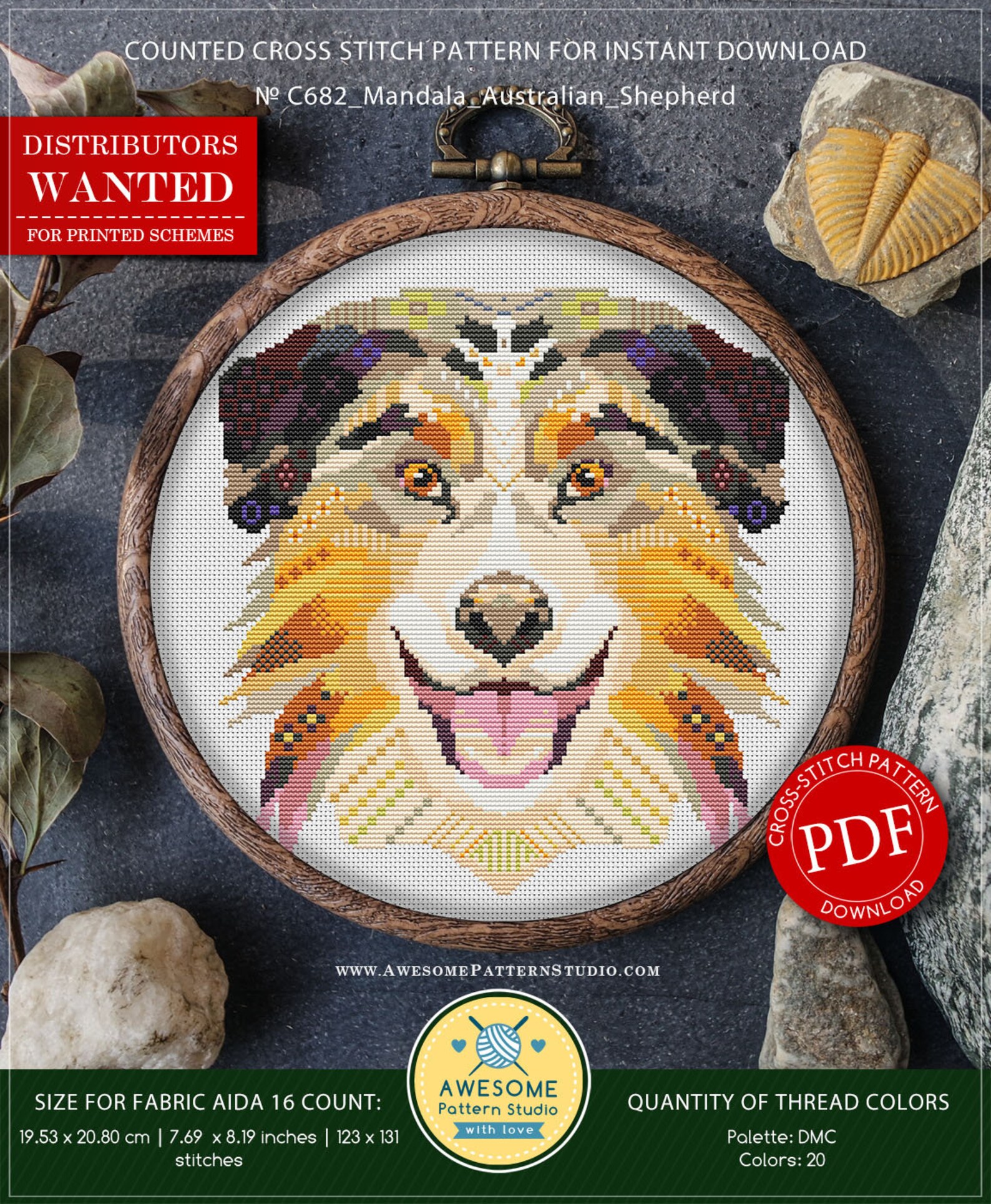 Mandala Australian Shepherd P682 PDF Cross Stitch Pattern | Etsy