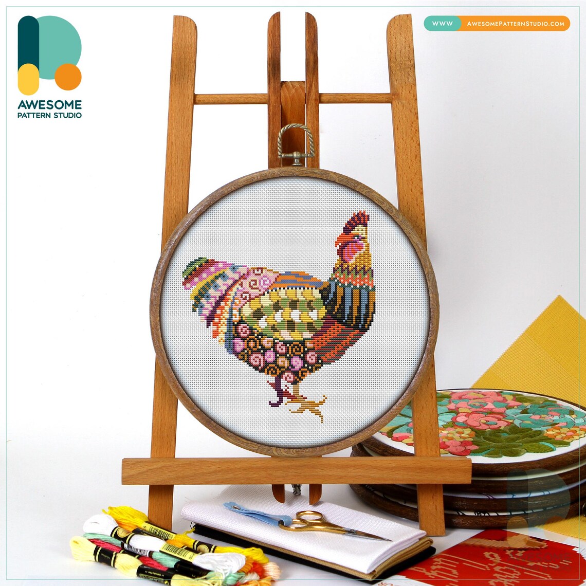 Mandala Hen Cross Stitch Pattern and Kit: Modern Cross Stitch and ...