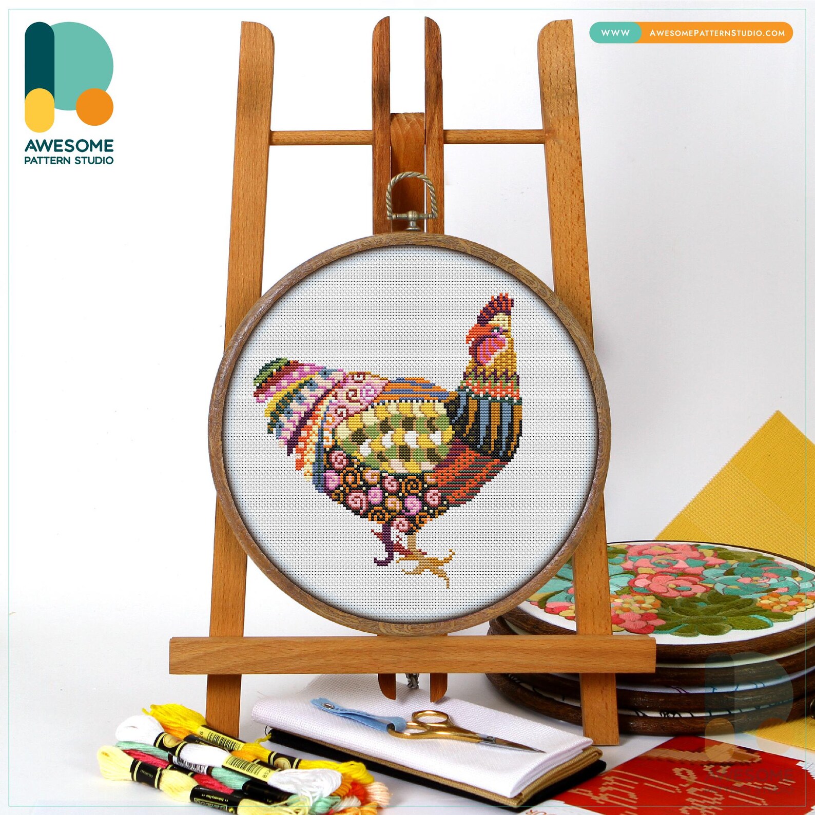 Mandala Hen Cross Stitch Pattern and Kit: Modern Cross Stitch and ...