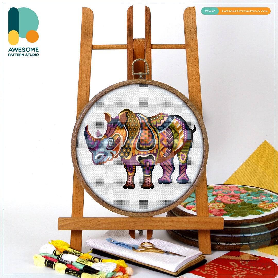 Mandala Rhinoceros Cross Stitch Pattern and Kit - Modern Cross Stitch ...
