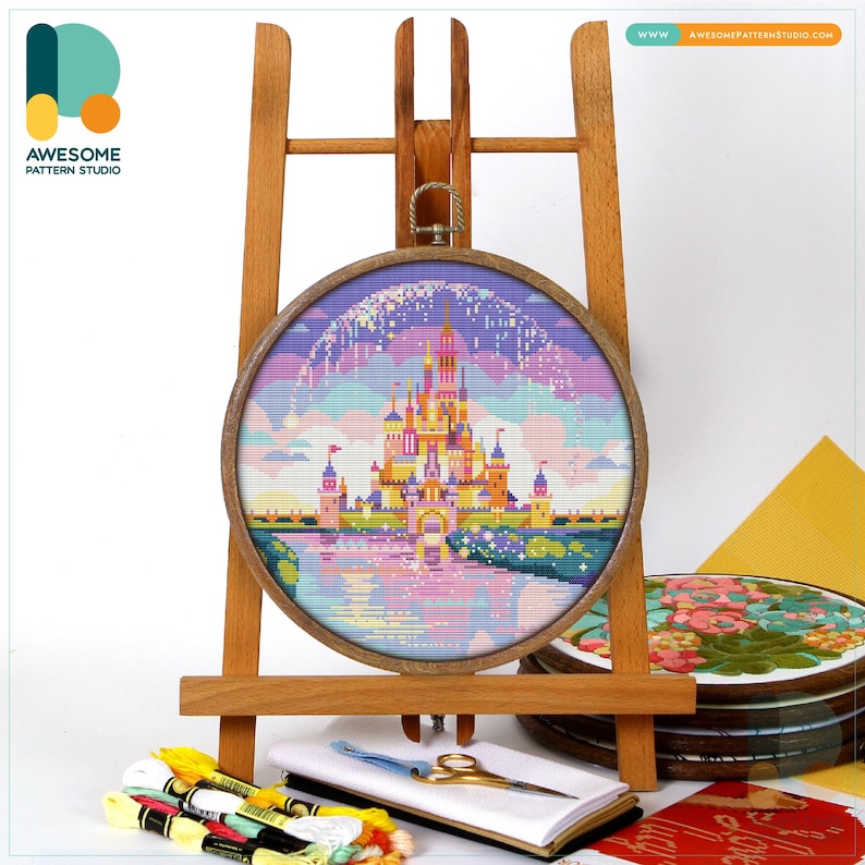 Disneyland Castle Cross Stitch Kit and Pattern: Modern Needlework Art ...