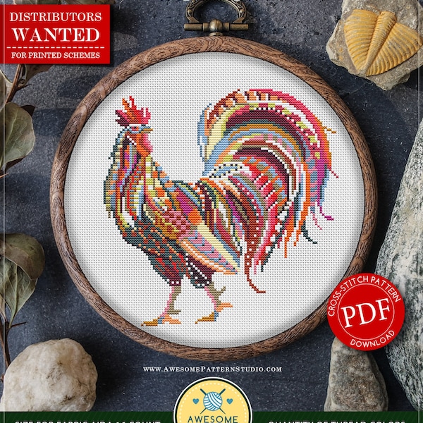 Rooster Cross Stitch - Etsy