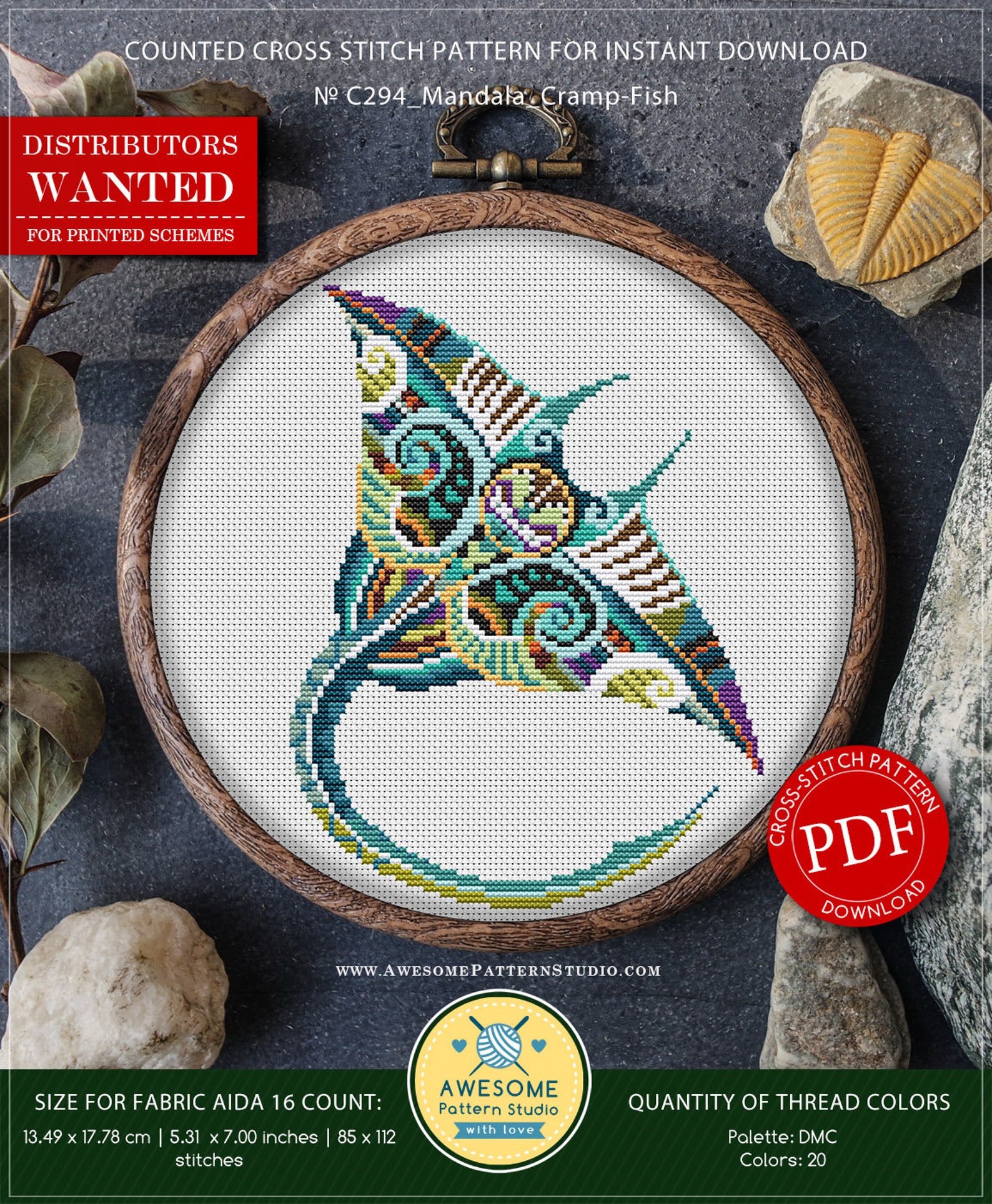 Mandala Cramp-fish P294 Embroidery Cross Stitch Pattern - Etsy