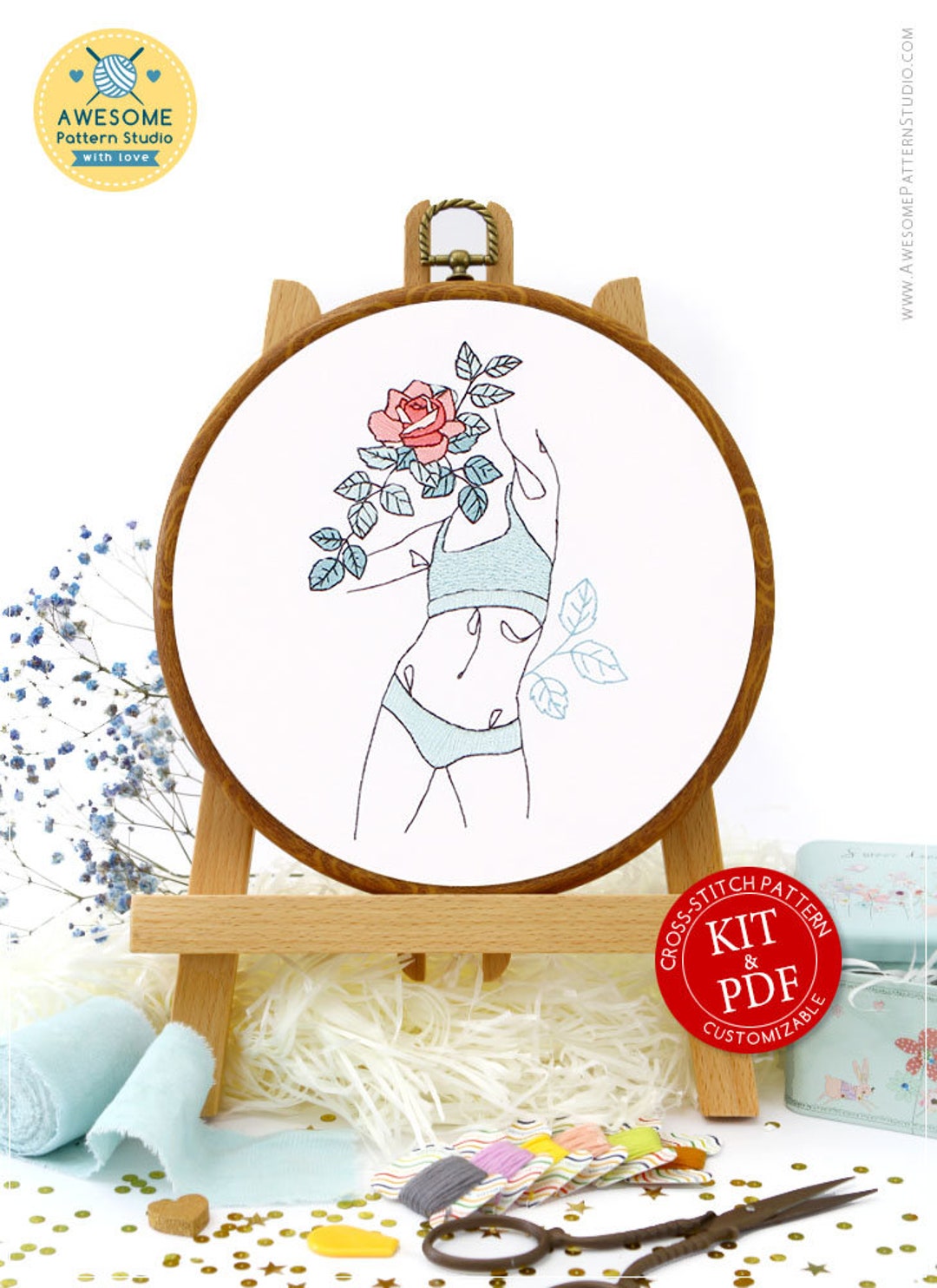 Floral Body Embroidery Kit and Pattern: 3D Embroidery Art for Boho ...
