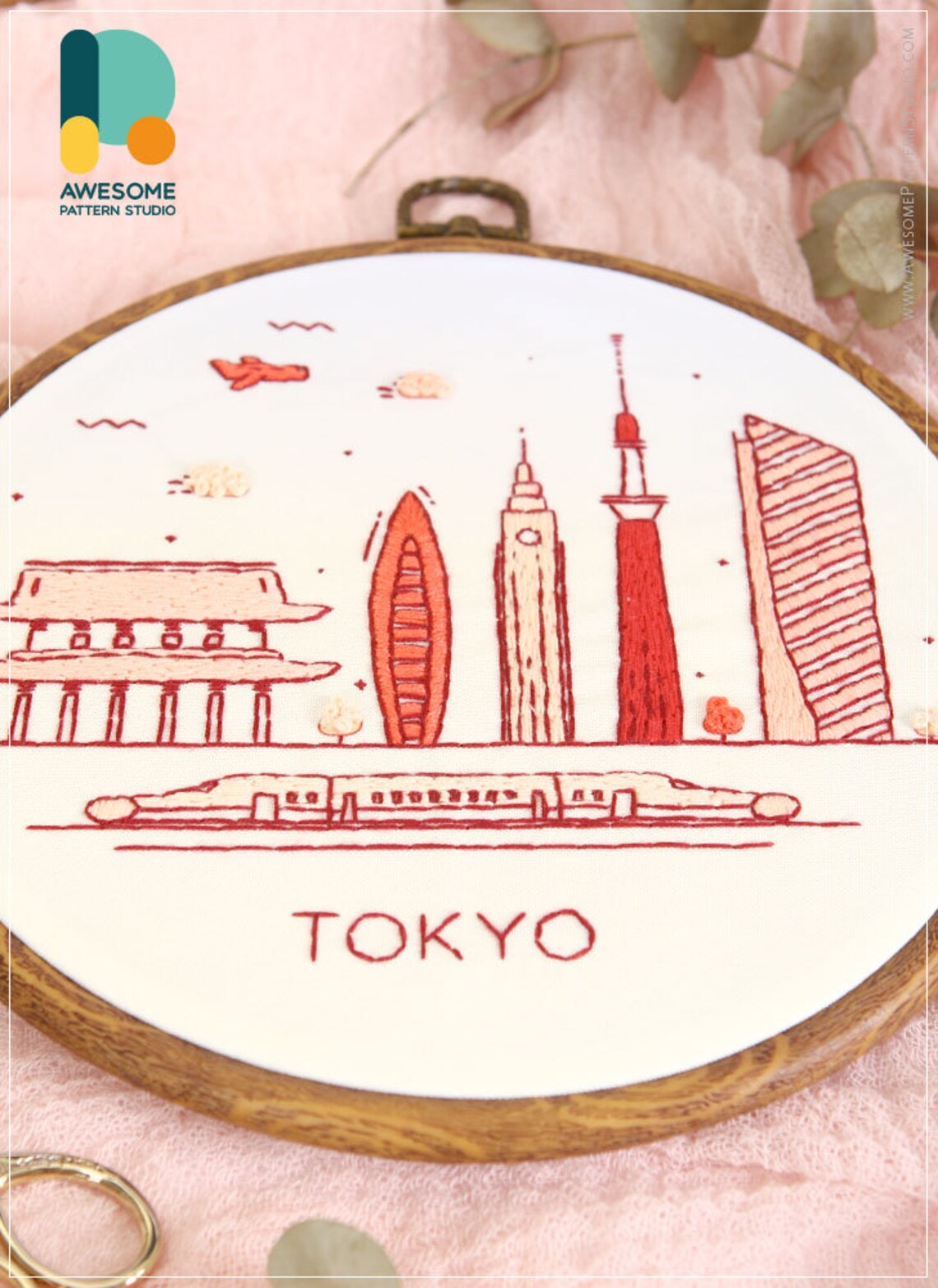 Tokyo, Japan, Asia Embroidery Kit and Pattern - Modern Embroidery Art ...