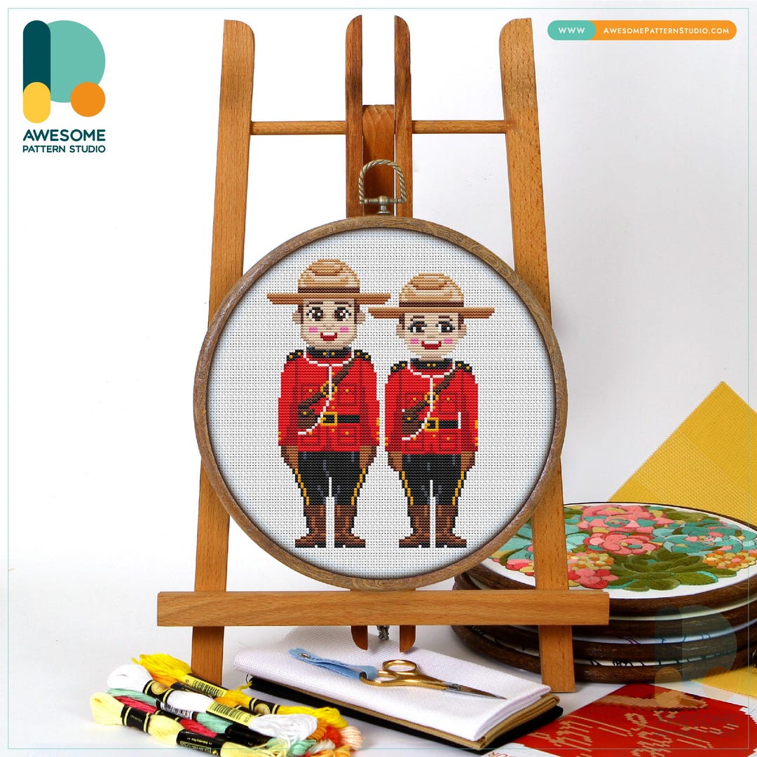 Canadian Mounties Uniform Cross Stitch Pattern and Kit - Modern Cross ...