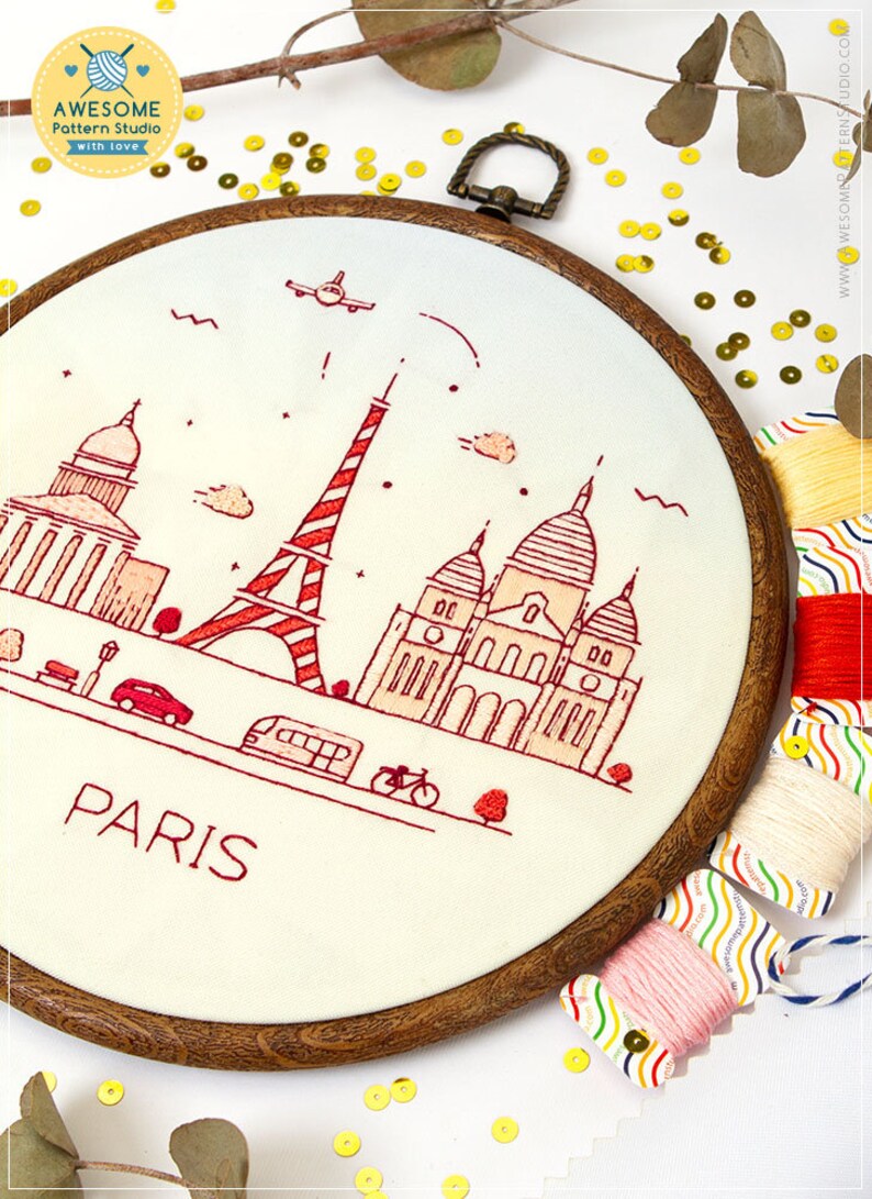 Paris France EM182 Embroidery Pattern KIT and PDF Adult | Etsy