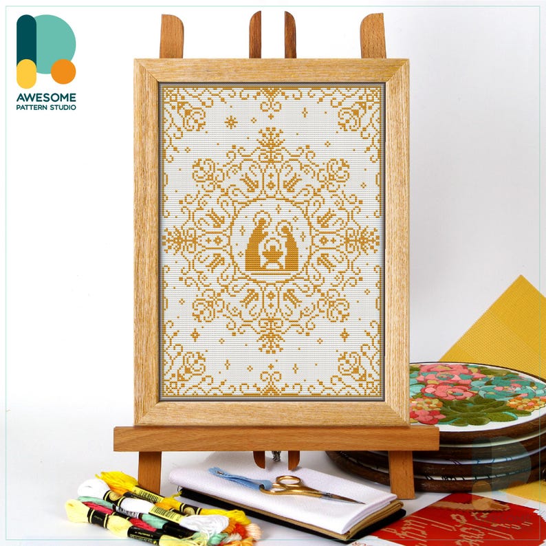 Monochrome Christmas Nativity Scene Cross Stitch Pattern and Kit ...